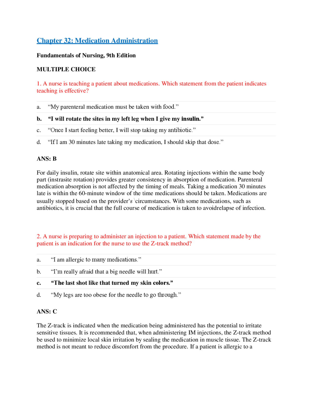 Medication Administration: Multiple Choice Questions and Answers ...