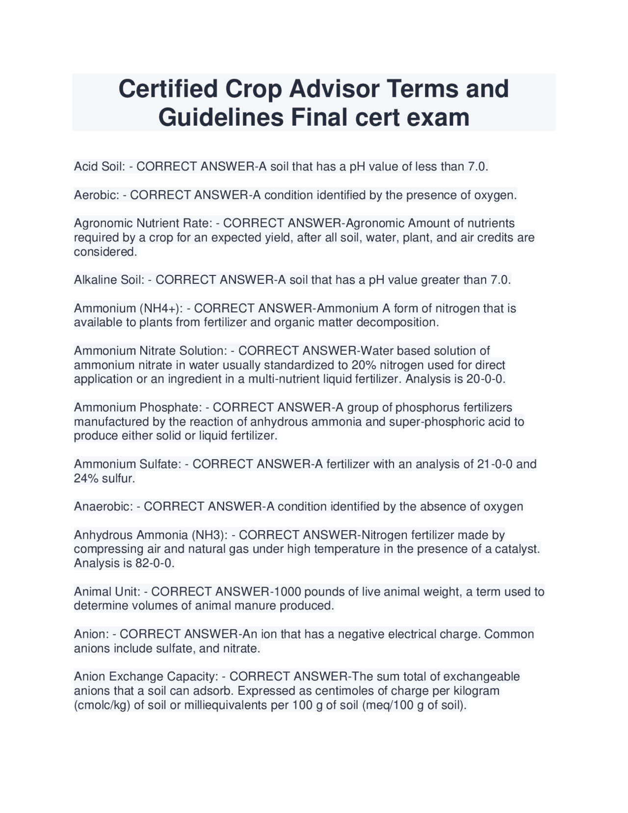 Certified Crop Advisor Terms and Guidelines Final cert exam | Exams ...