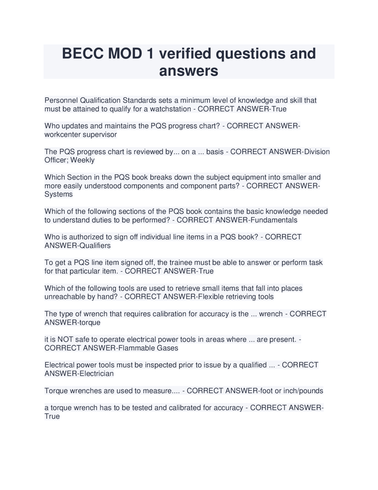 Maintenance and Safety Procedures | Exams Advanced Education | Docsity