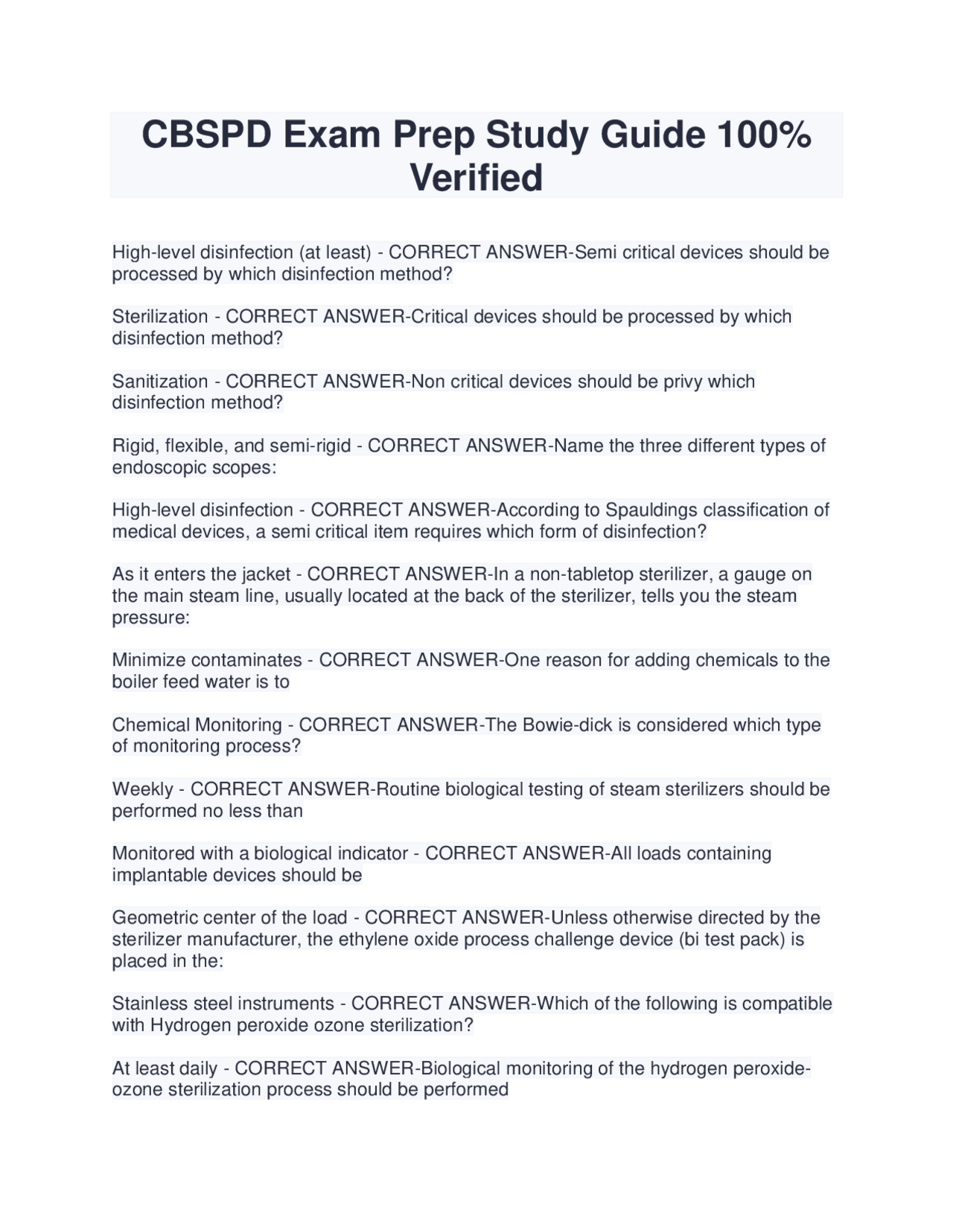 CBSPD Exam Prep Study Guide 100% Verified | Exams Nursing | Docsity