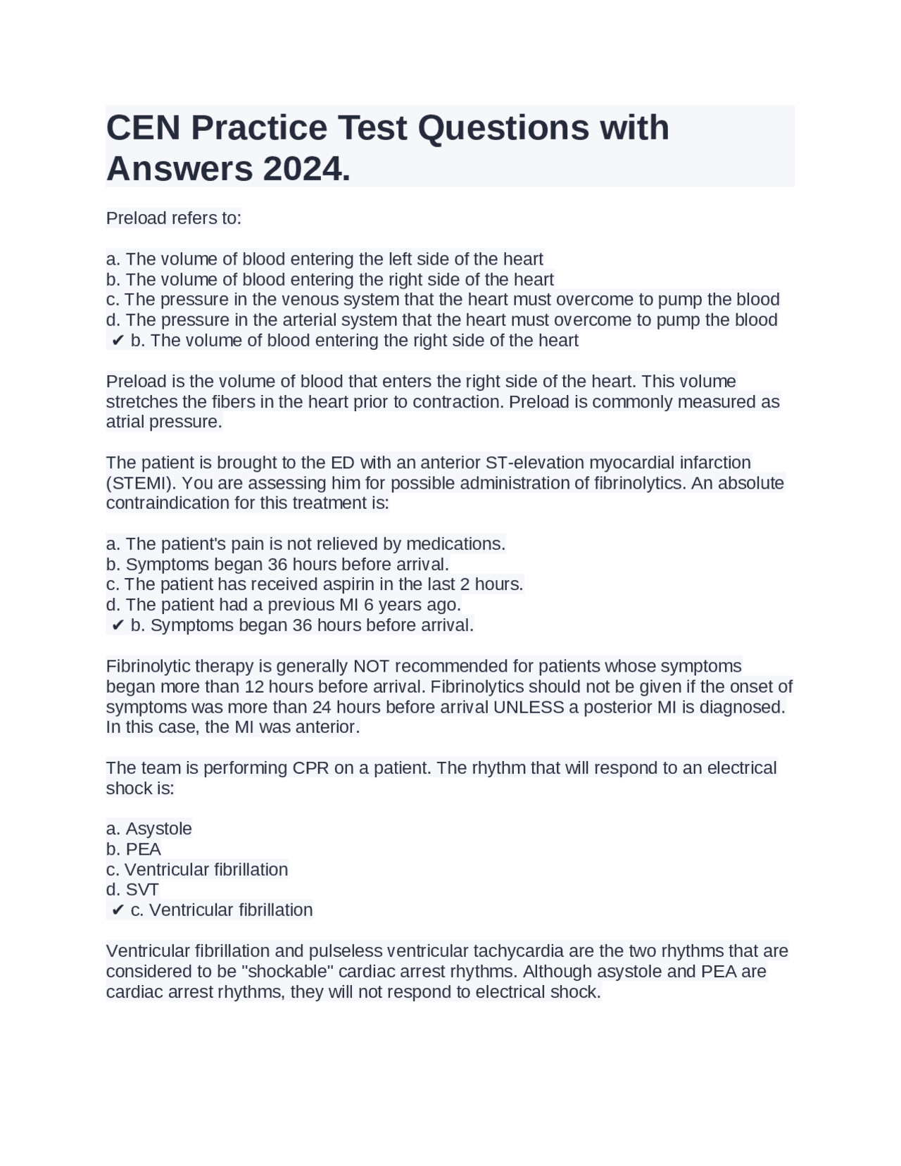 CEN Practice Test Questions with Answers 2024. | Exams Medicine | Docsity
