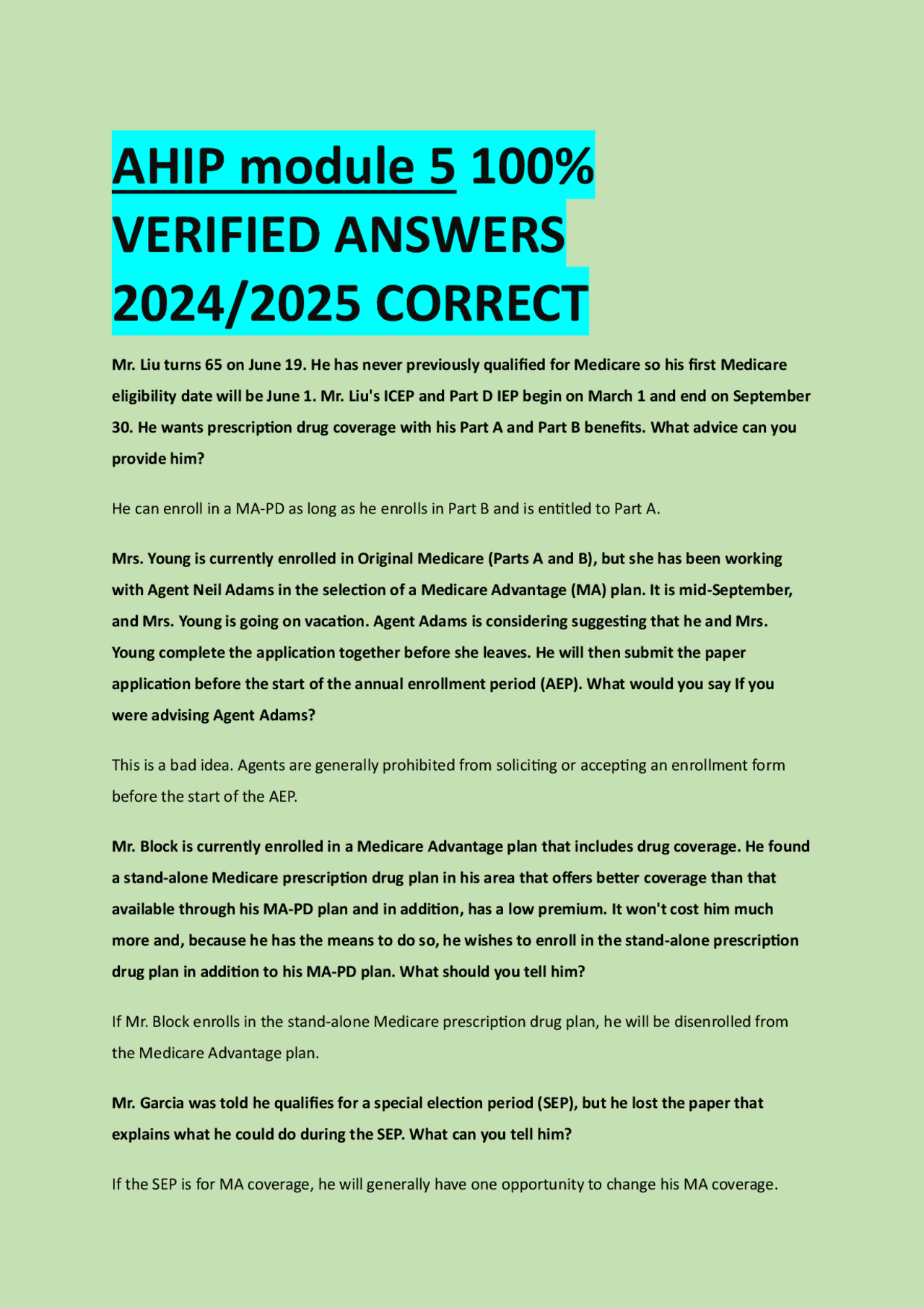 AHIP module 5 100% VERIFIED ANSWERS 2024/2025 CORRECT | Exams Nursing | Docsity