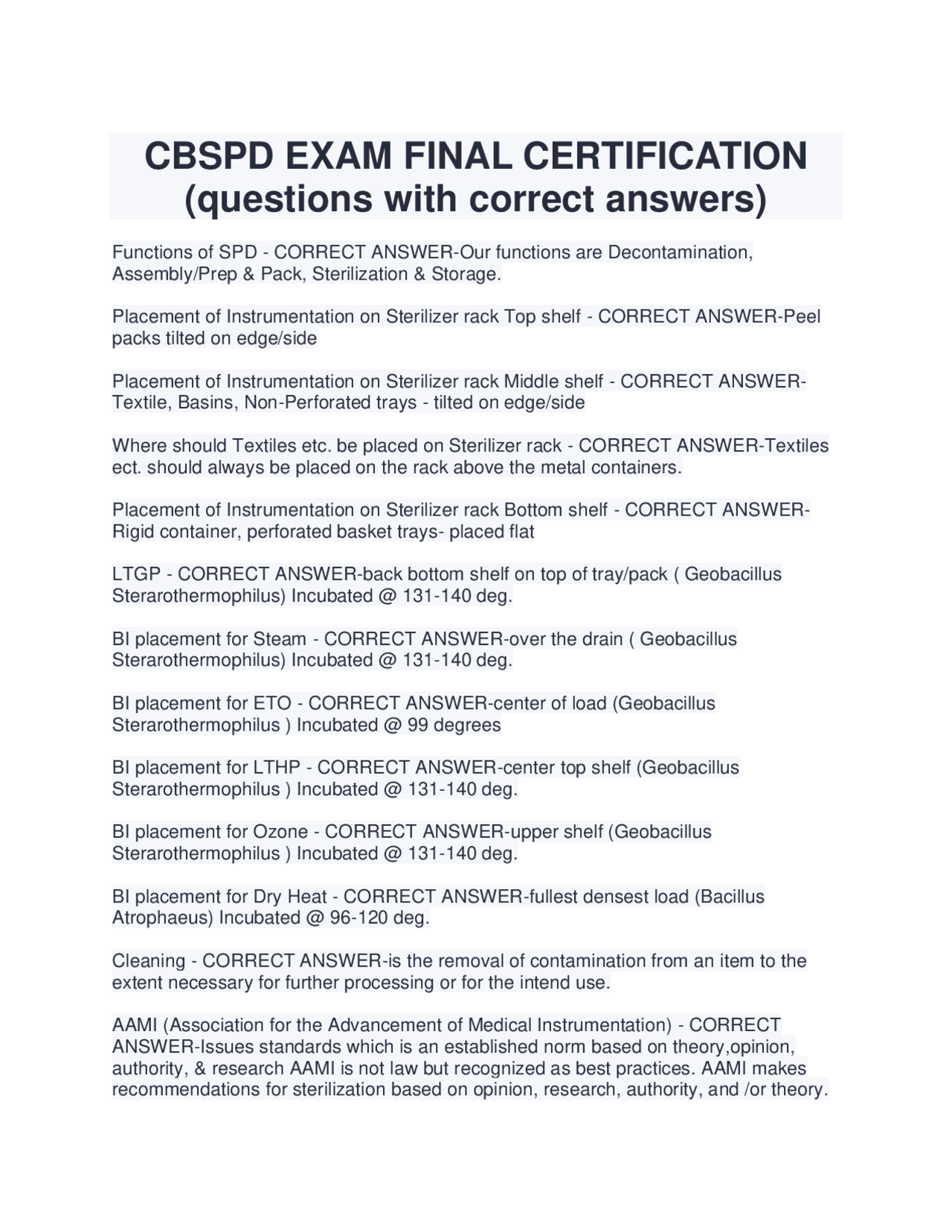 CBSPD Exam Final Certification | Exams Nursing | Docsity