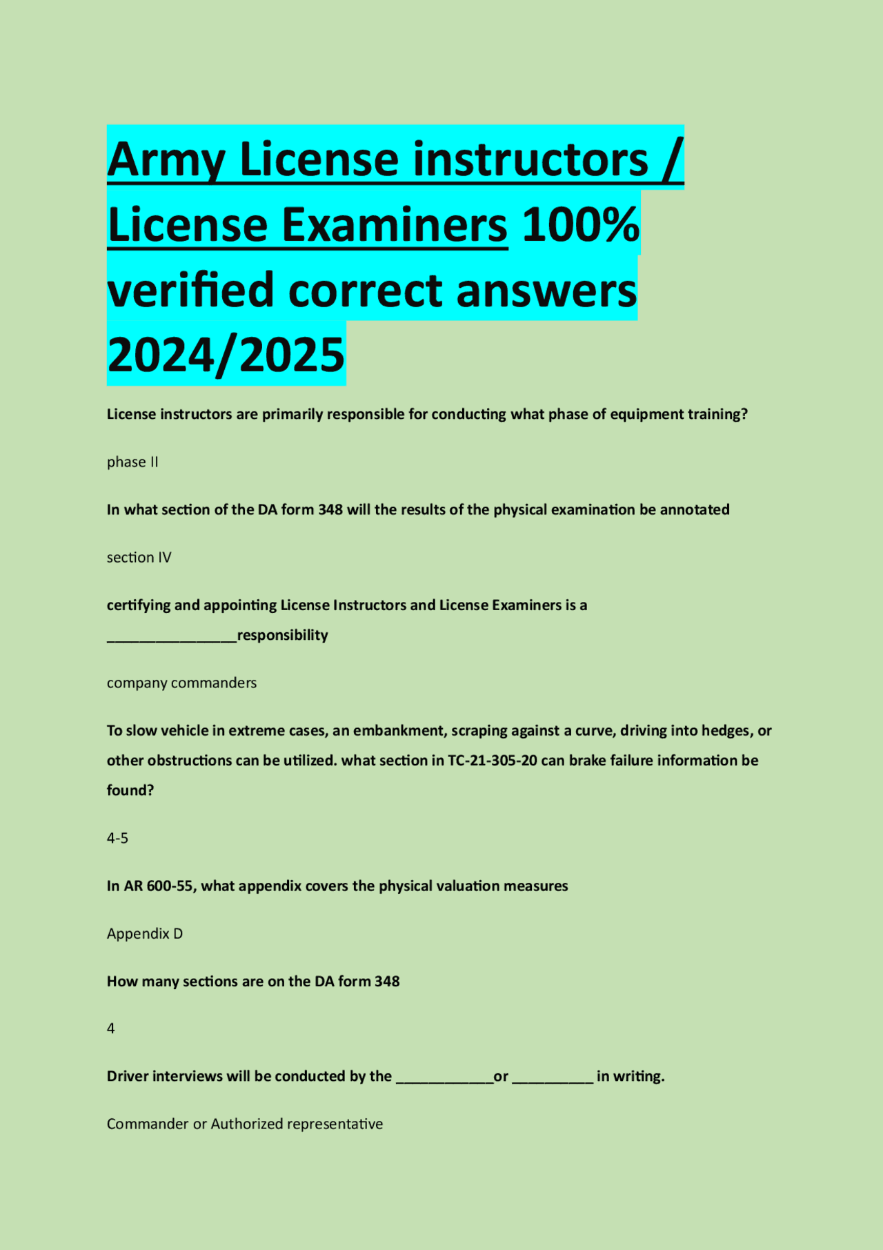 Army License instructors / License Examiners 100% verified correct ...