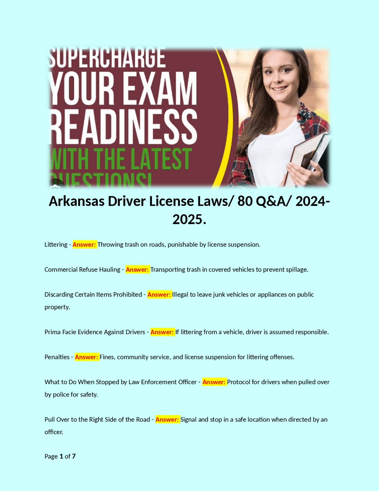 Arkansas Driver License Laws/ 80 Q&A/ 2024-2025. | Exams European ...