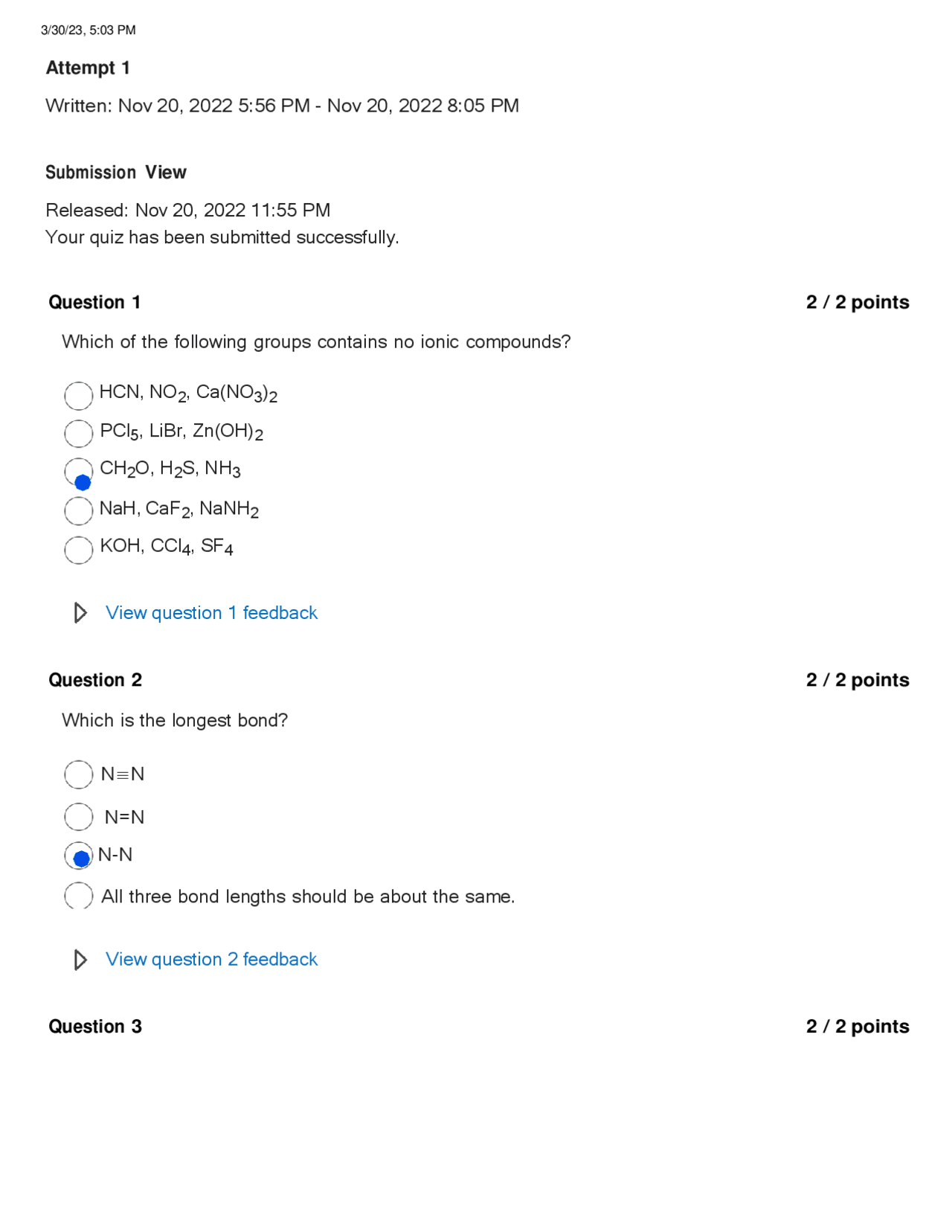 CHEM 133 FINAL EXAMINATION | Exams Chemistry | Docsity
