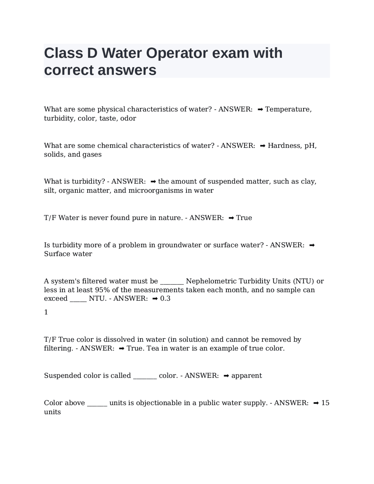Class D Water License – Texas exam questions with answers. | Exams ...