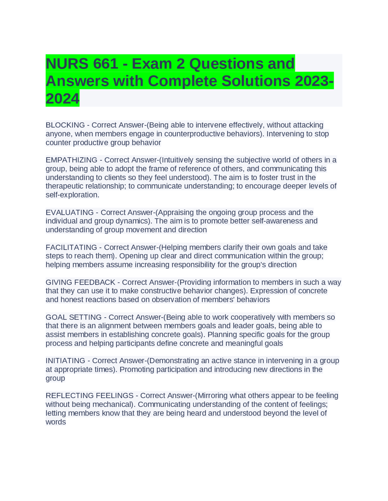 NURS 661 - Exam 2 Questions and Answers with Complete Solutions 2023-2024 | Exams Advanced ...