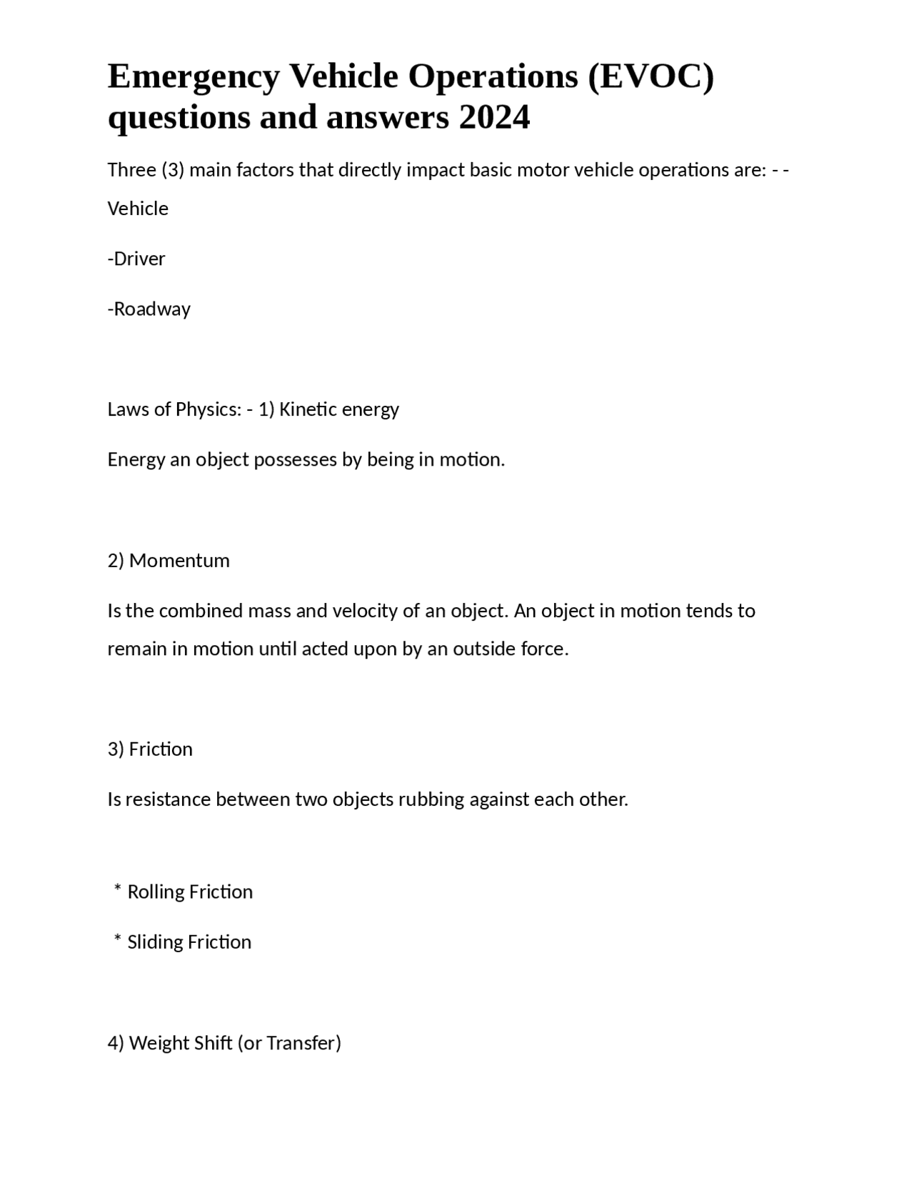 Emergency Vehicle Operations (EVOC) - Questions and Answers 2024 ...