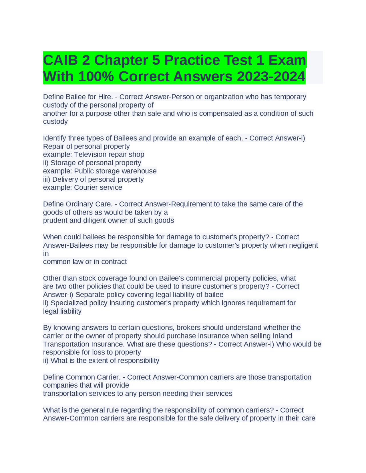 CAIB 2 Chapter 5 Practice Test 1 Exam With 100% Correct Answers 2023 ...