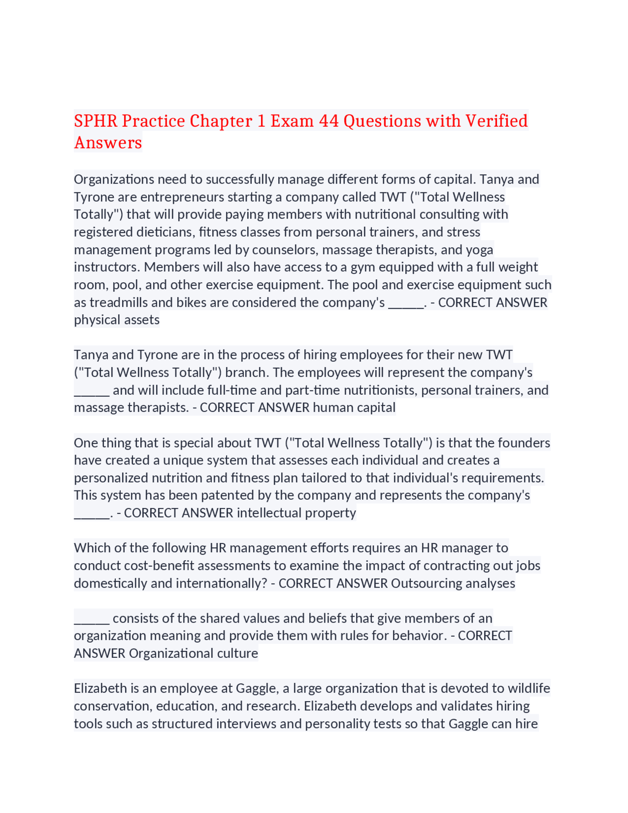 SPHR Practice Chapter 1 Exam 44 Questions with Verified Answers,100% ...