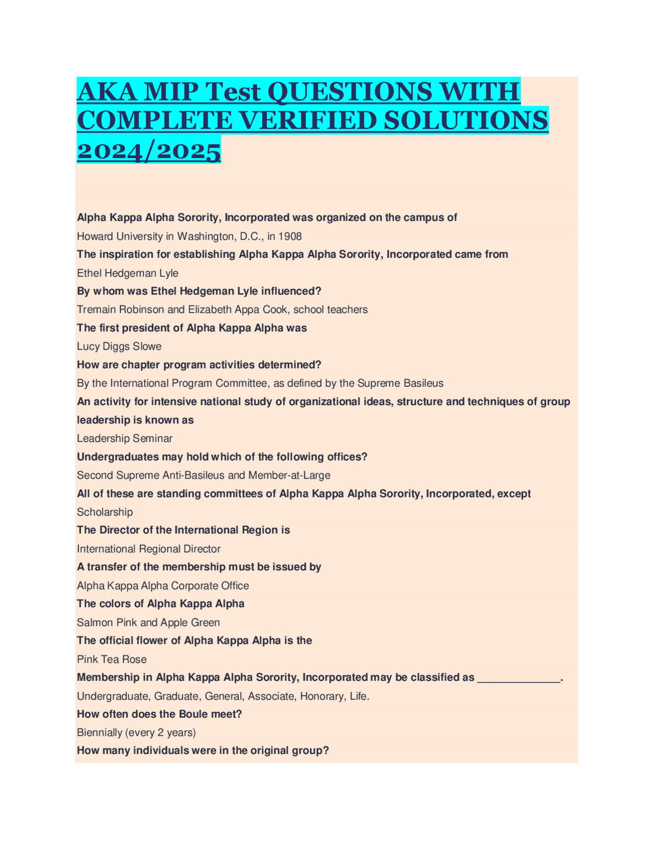 AKA MIP Test QUESTIONS WITH COMPLETE VERIFIED SOLUTIONS 2024/2025 ...