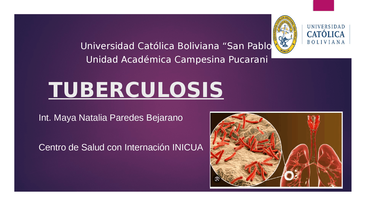 tuberculosis diapositivas | Diapositivas de Salud Pública | Docsity