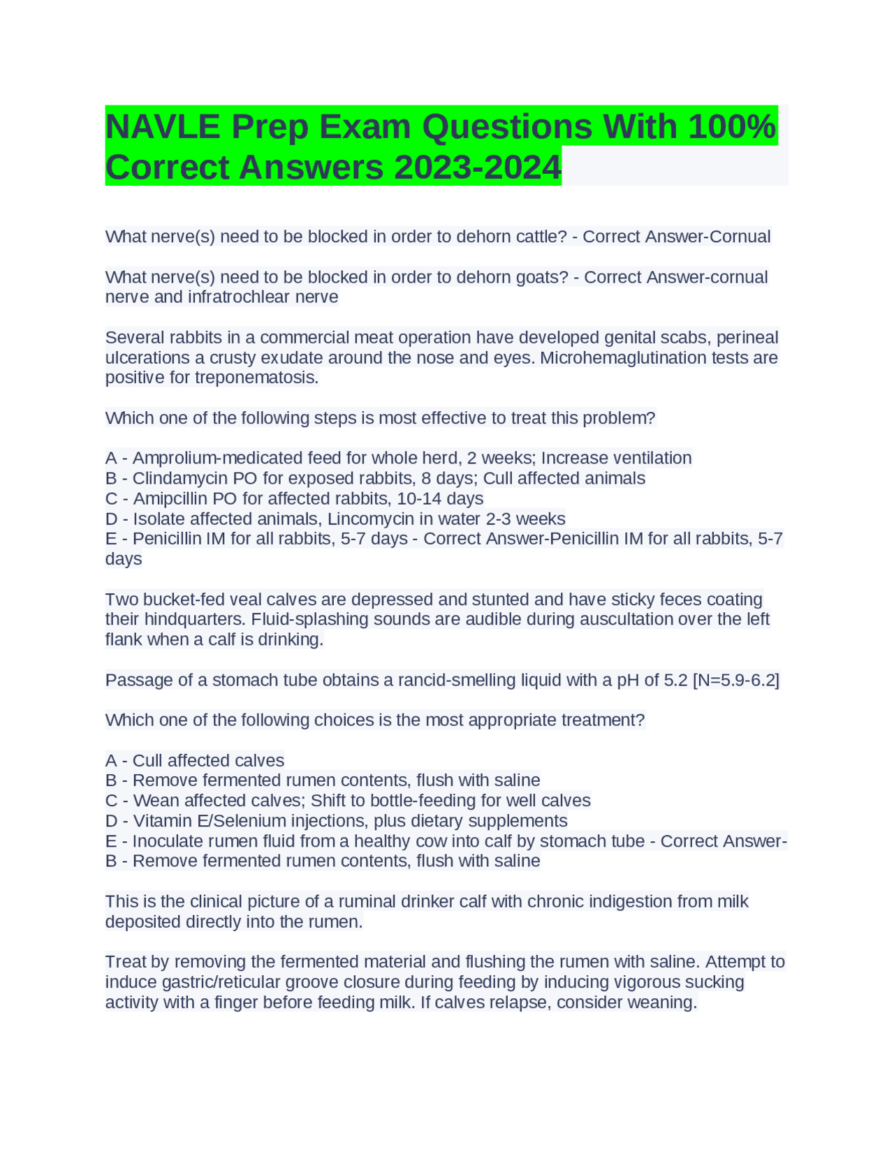 NAVLE Prep Exam Questions With 100% Correct Answers 2023-2024 | Exams ...