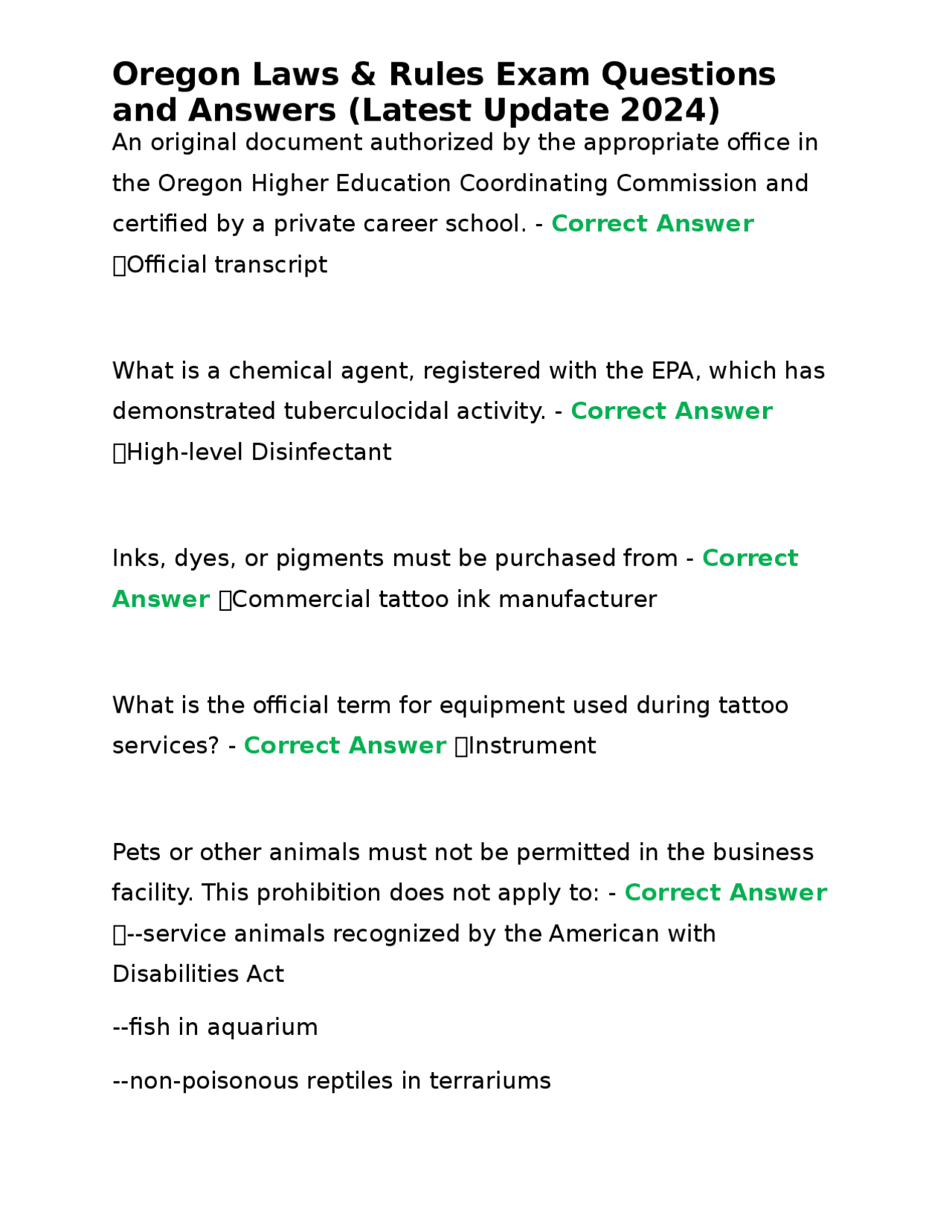 Oregon Laws & Rules Exam Questions and Answers (Latest Update 2024 ...