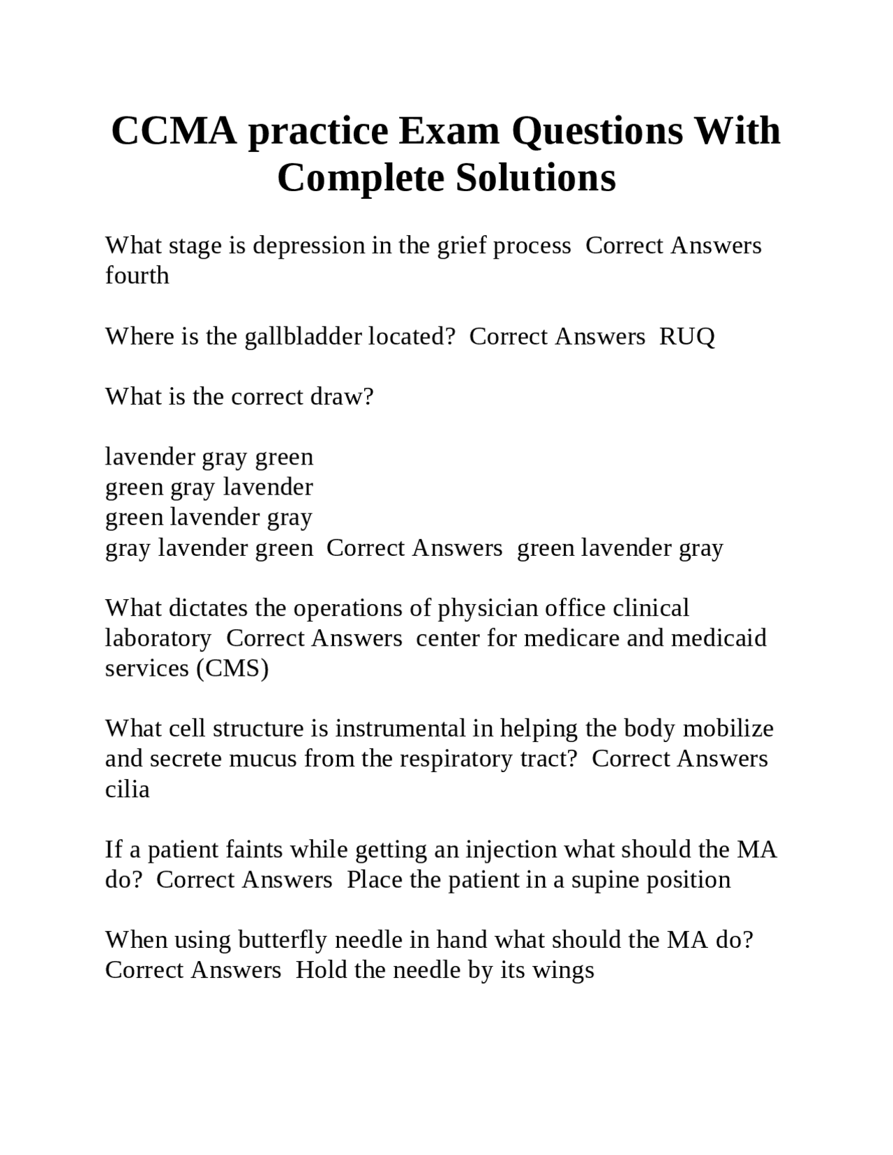 CCMA practice Exam Questions With Complete Solutions | Exams Nursing ...