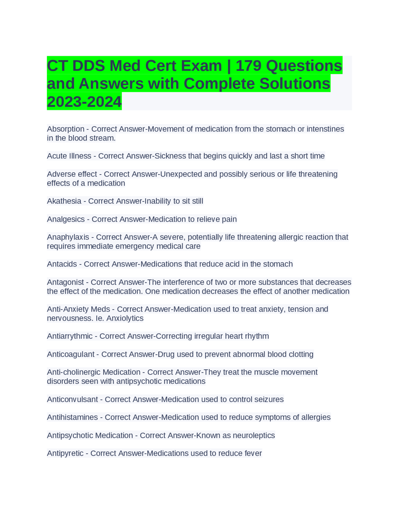 Pharmacology Terminology and Concepts | Exams Advanced Education | Docsity