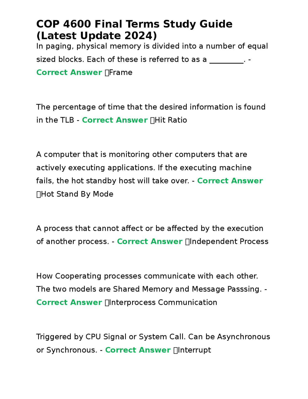 COP 4600 Final Terms Study Guide | Exams Nursing | Docsity