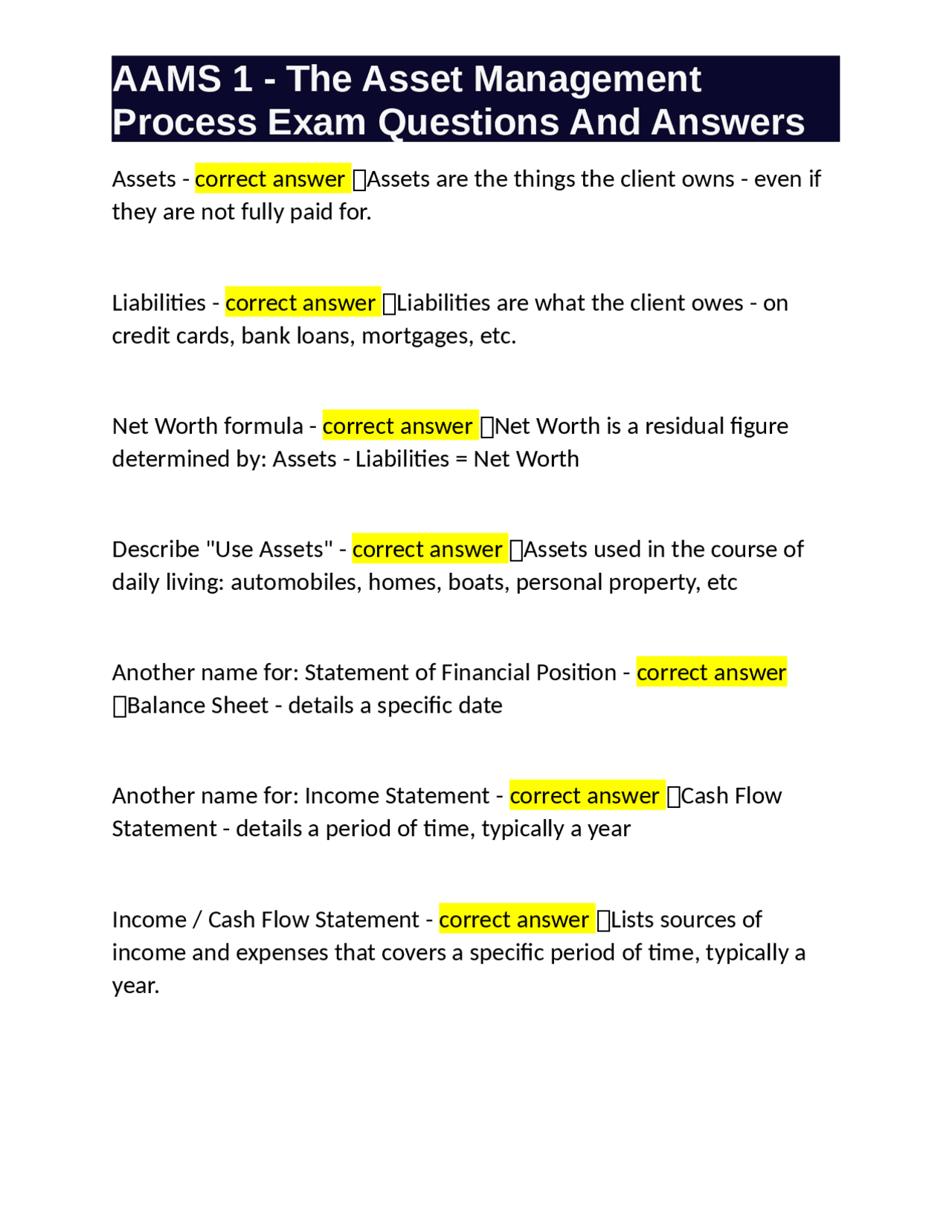 AAMS 1 - The Asset Management Process Exam Questions And Answers ...