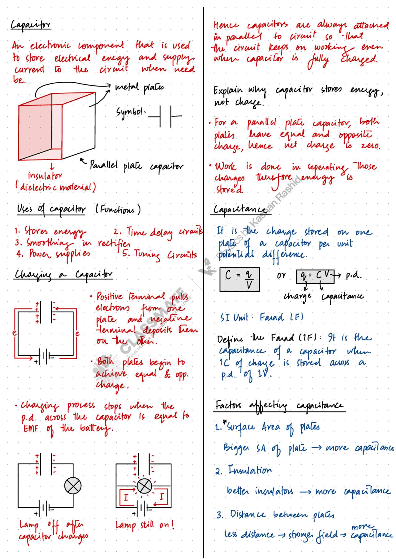 Capacitance Electrostatics Study Notes Physics Docsity