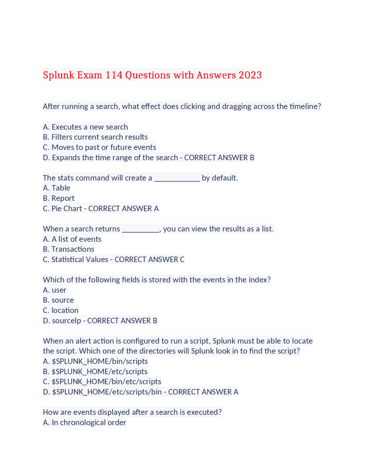 Splunk Search and Reporting | Exams Business Fundamentals | Docsity