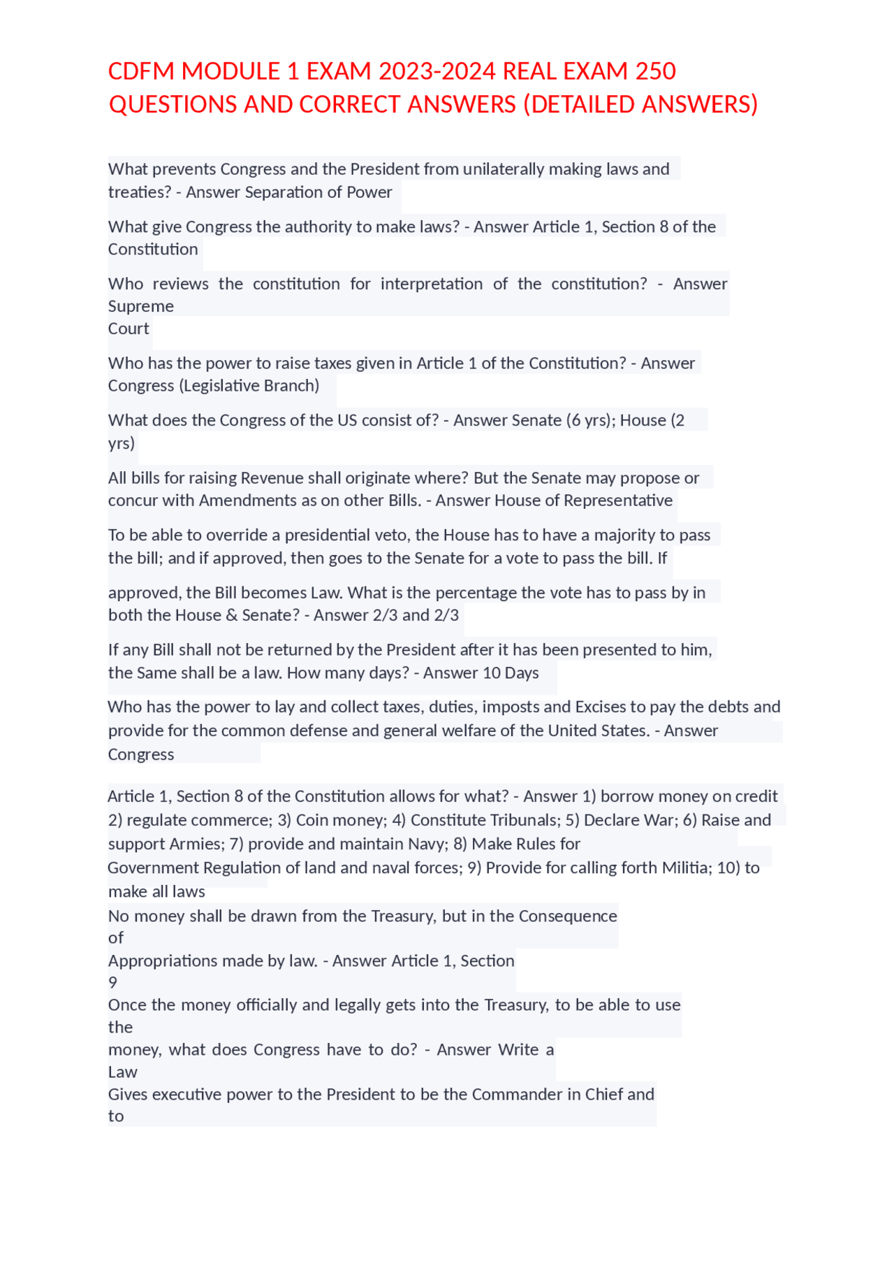 CDFM MODULE 1 EXAM 2023-2024 REAL EXAM 250 QUESTIONS AND CORRECT ...