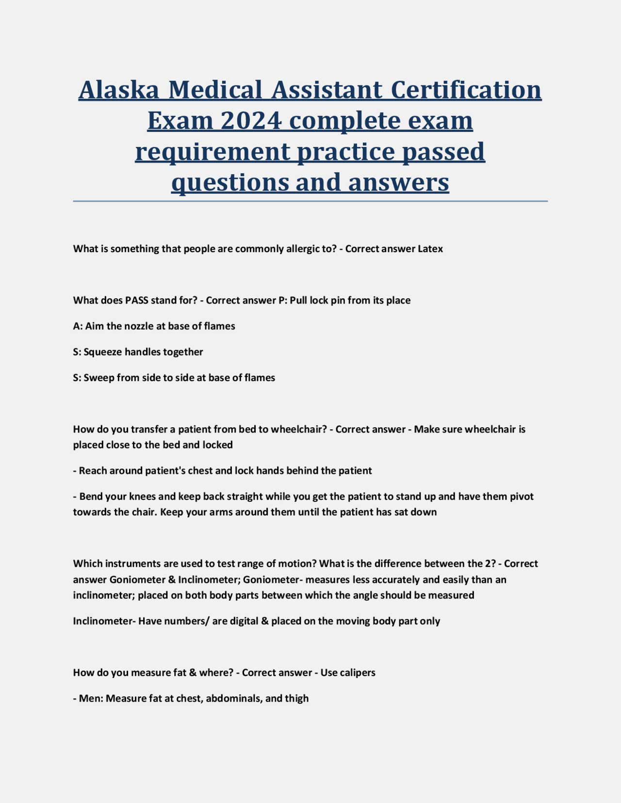 Alaska Medical Assistant Certification Exam 2024 complete exam ...
