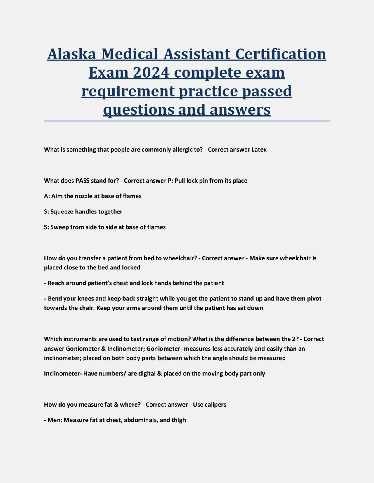Alaska Medical Assistant Certification Exam 2024 complete exam ...