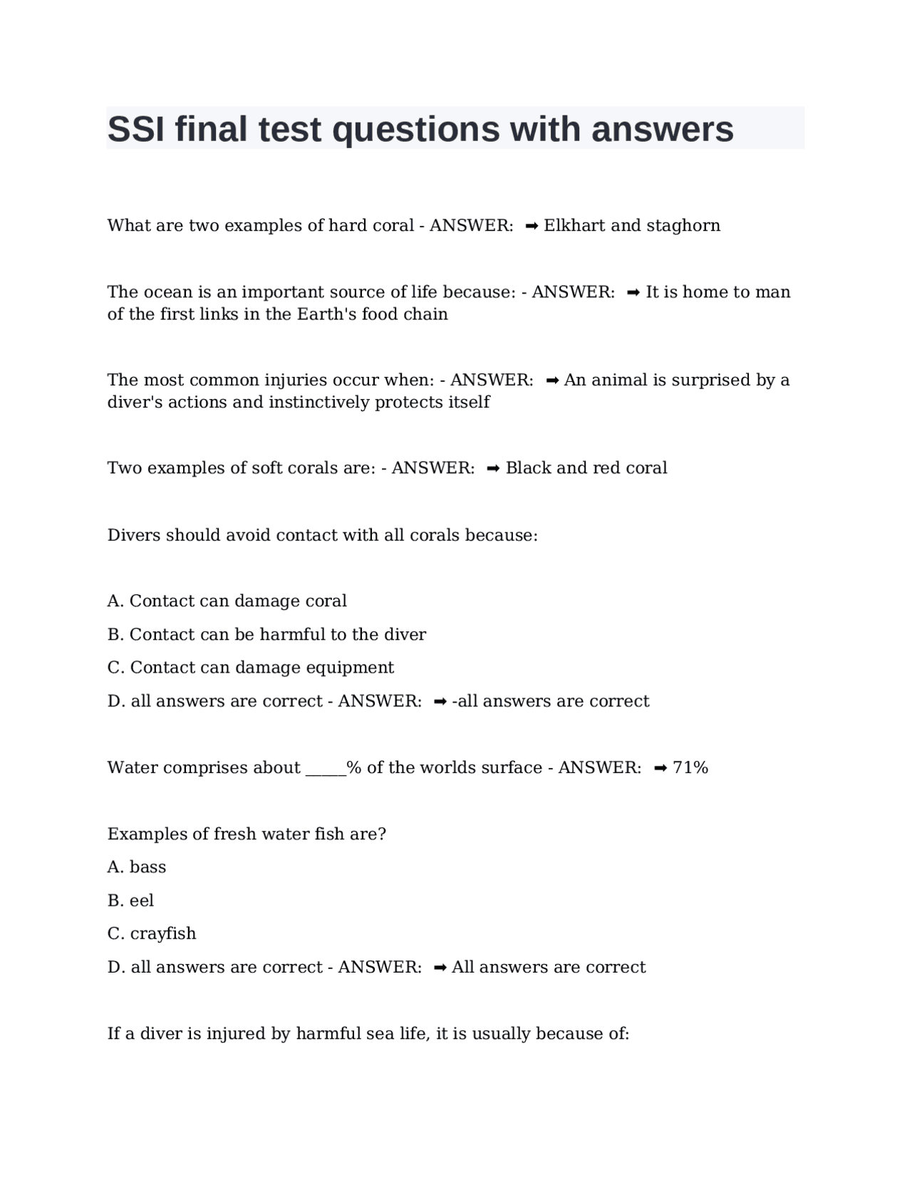 SSI final test questions with answers | Exams Nursing | Docsity