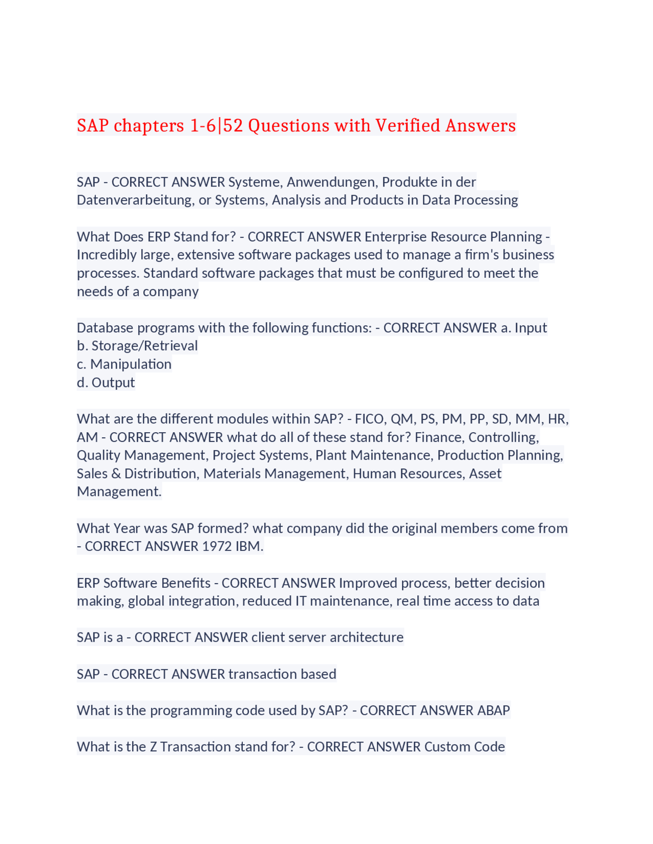 SAP Chapters 1-6: 52 Questions with Verified Answers | Exams ...
