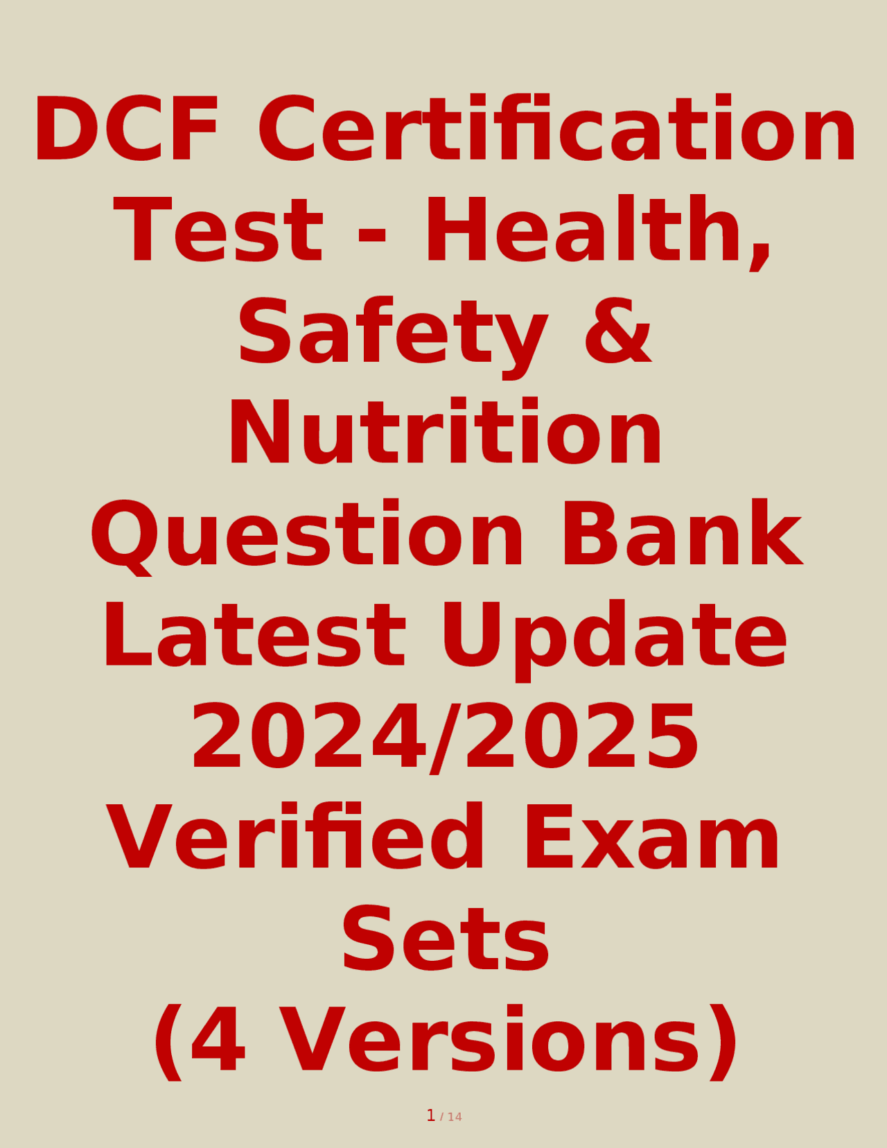 DCF Certification Test - Health, Safety & Nutrition Question Bank ...