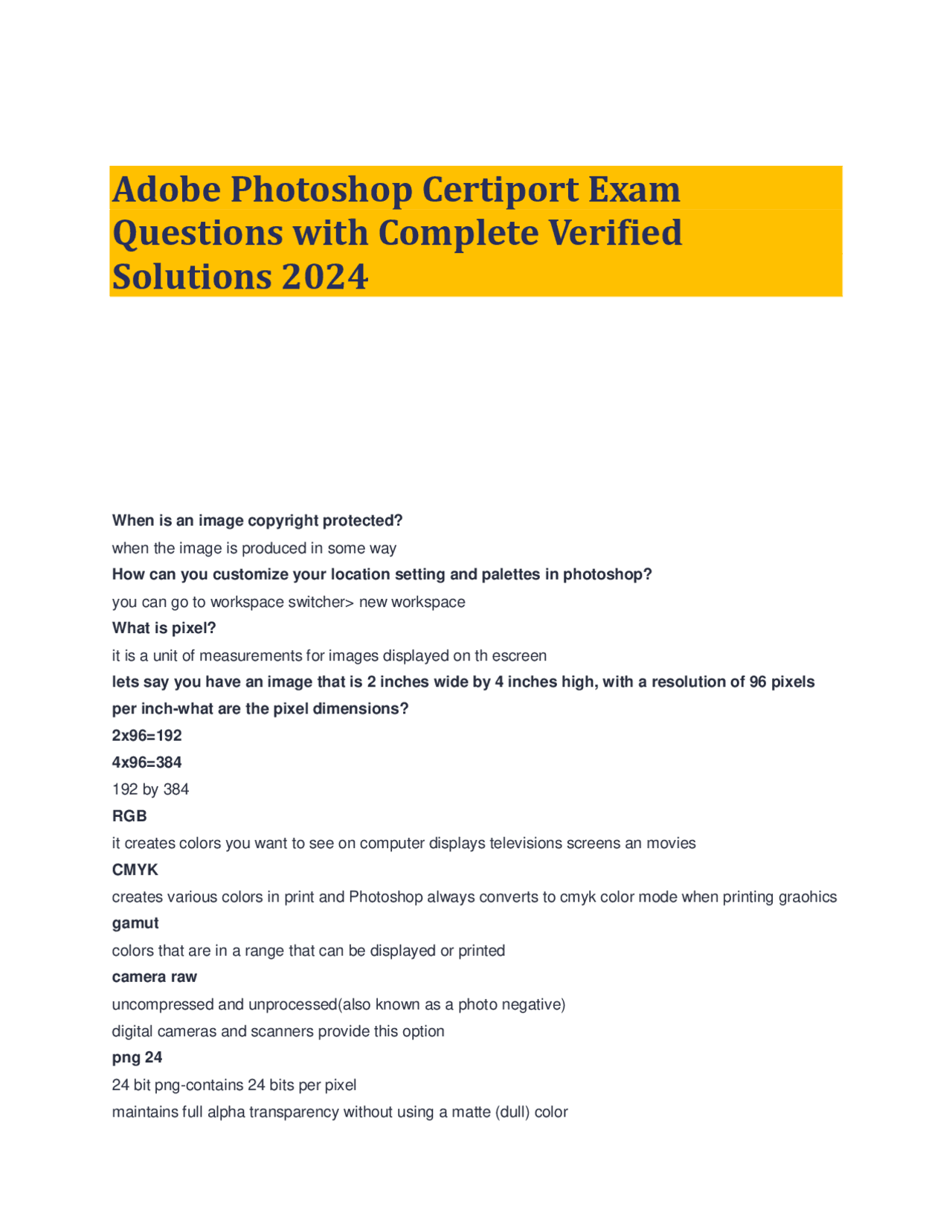 Adobe Photoshop Certiport Exam Questions with Complete Verified ...