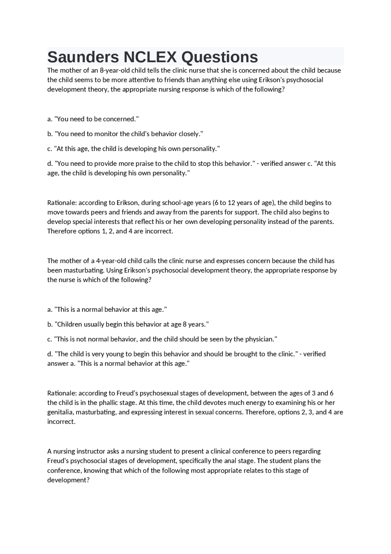 Saunders NCLEX Questions | Exams Nursing | Docsity