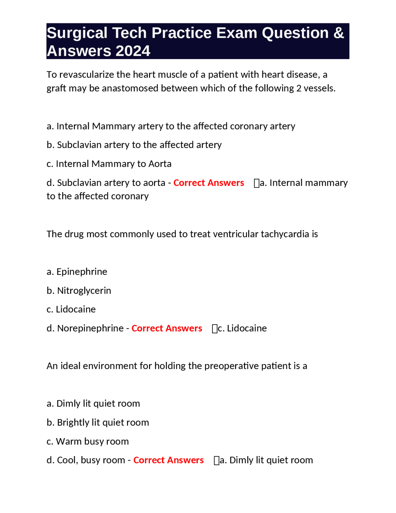 Surgical Tech Practice Exam Question & Answers 2024 | Exams Nursing ...