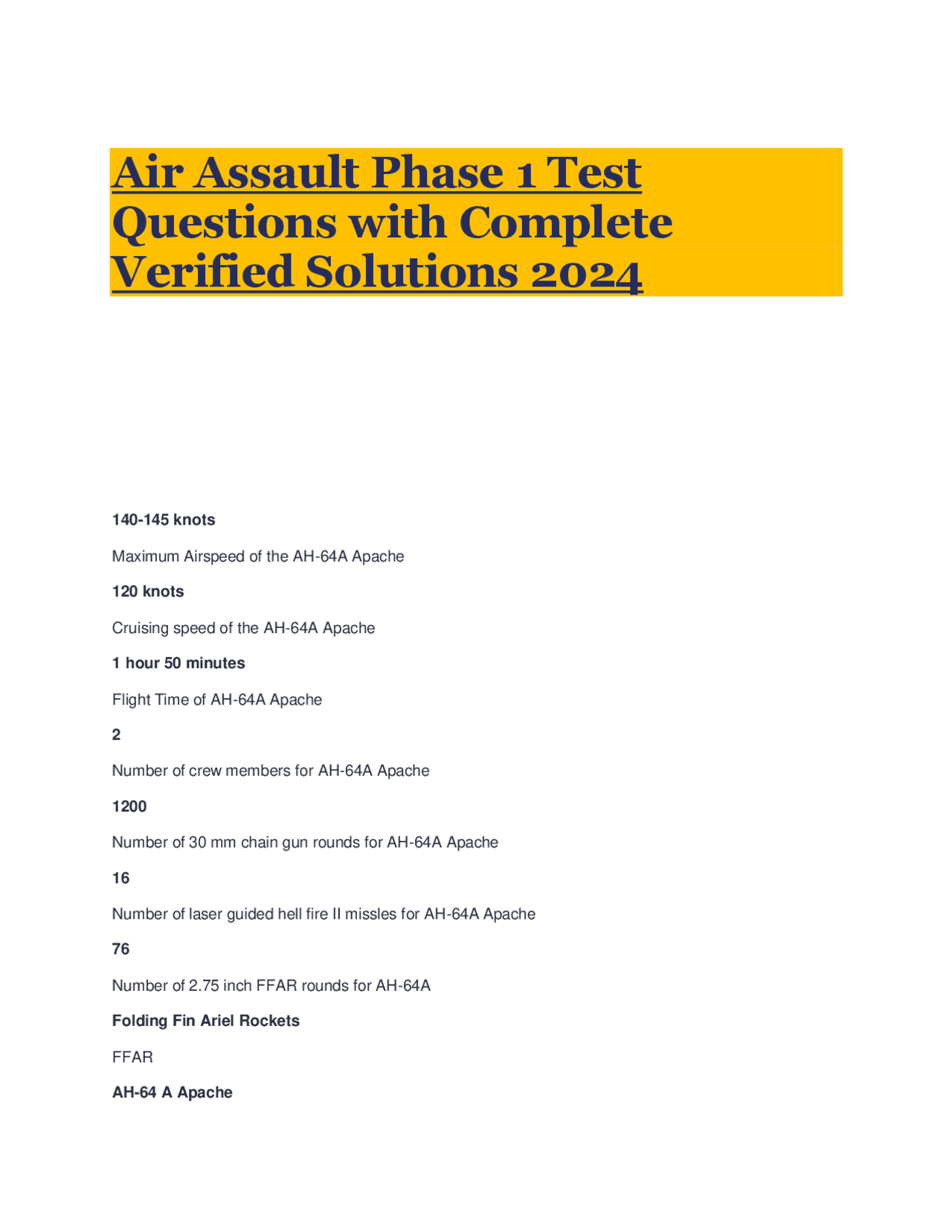 Air Assault Phase 1 Test Questions with Complete Verified Solutions ...