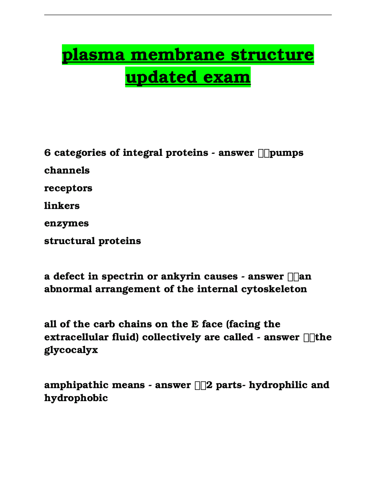 plasma membrane structure updated exam | Exams Nursing | Docsity