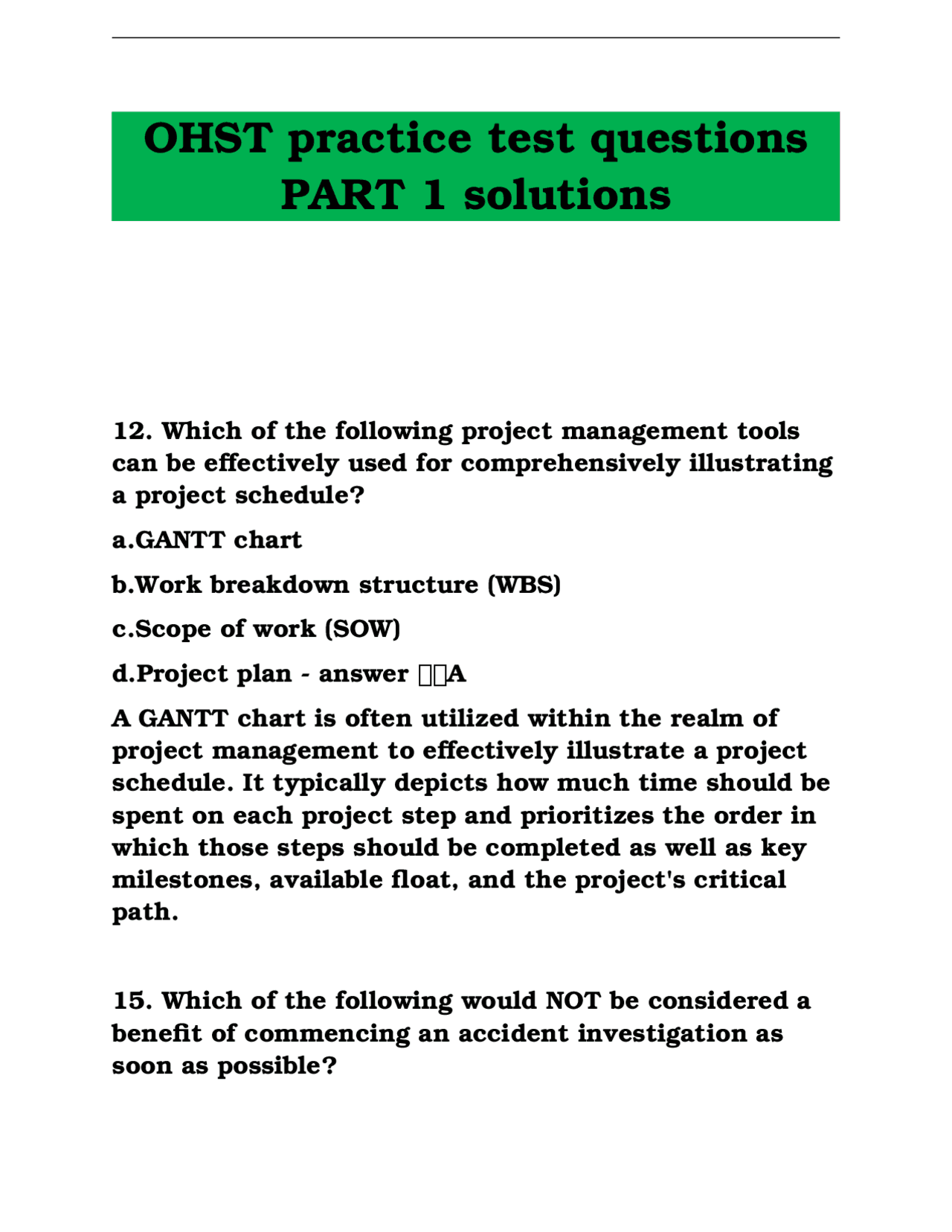 OHST practice test questions PART 1 solutions | Exams Nursing | Docsity