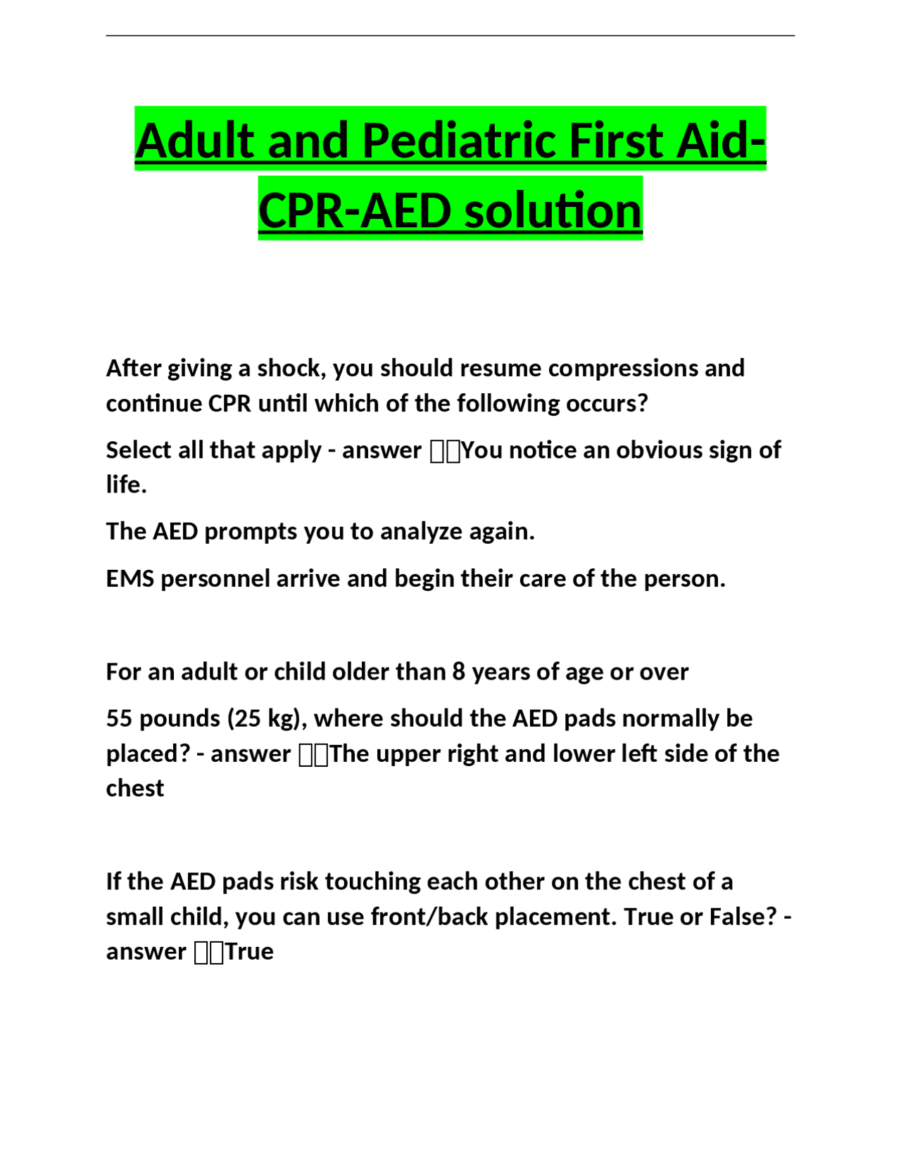 First Aid and CPR: Multiple Choice Questions and Answers | Exams ...