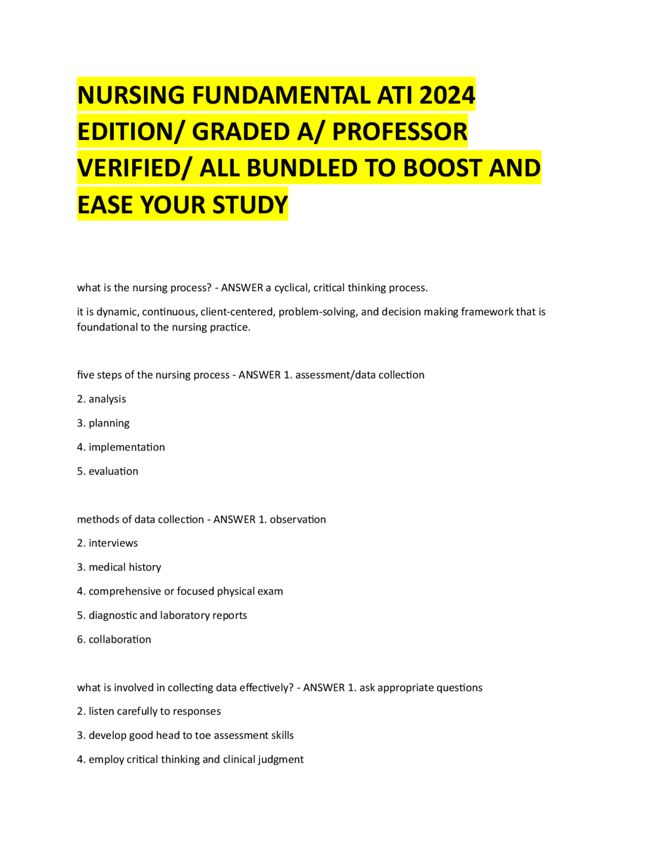 NURSING FUNDAMENTAL ATI 2024 EDITION/ GRADED A/ PROFESSOR VERIFIED/ ALL ...