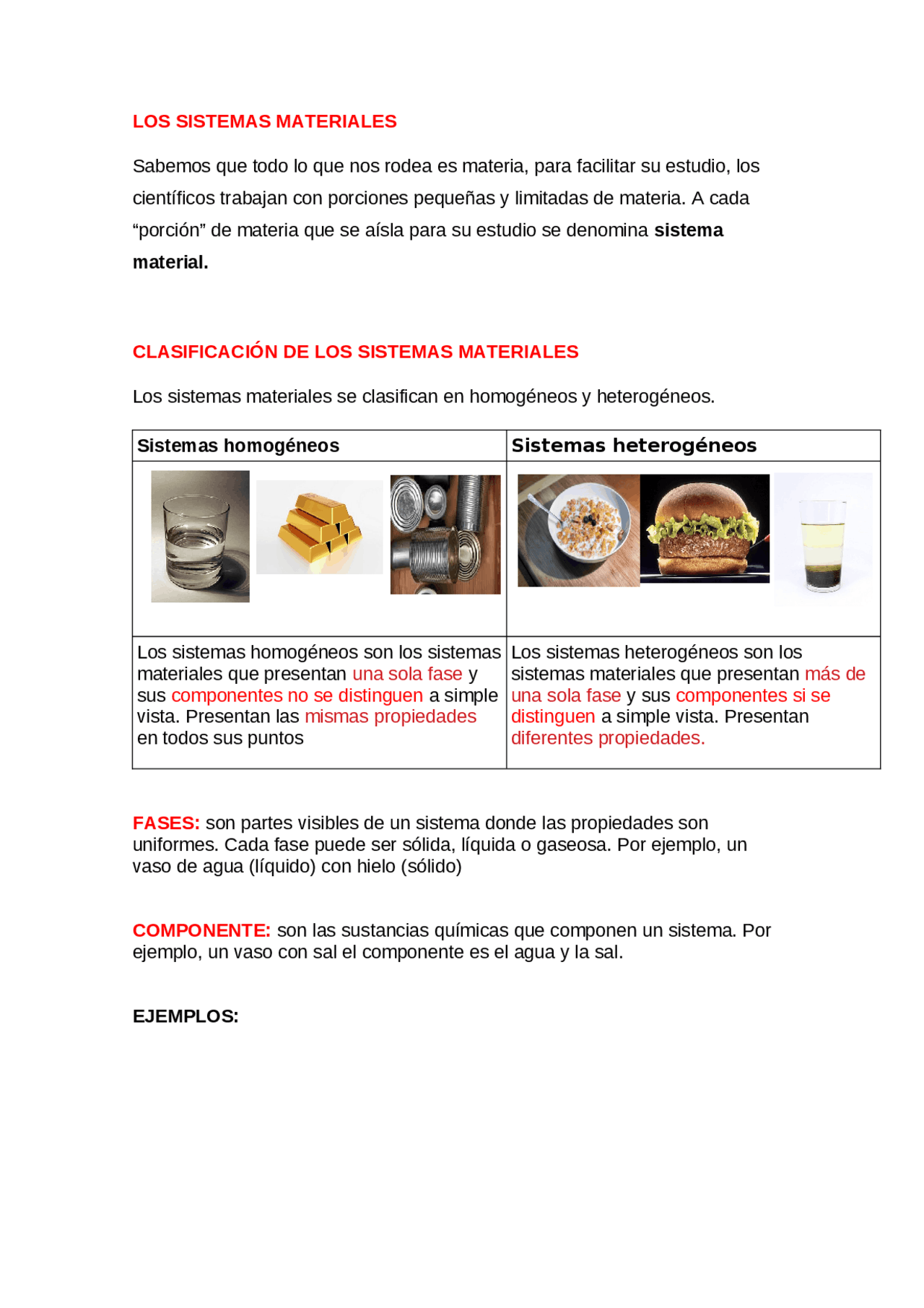 Sistemas materiales. | Apuntes de Química | Docsity