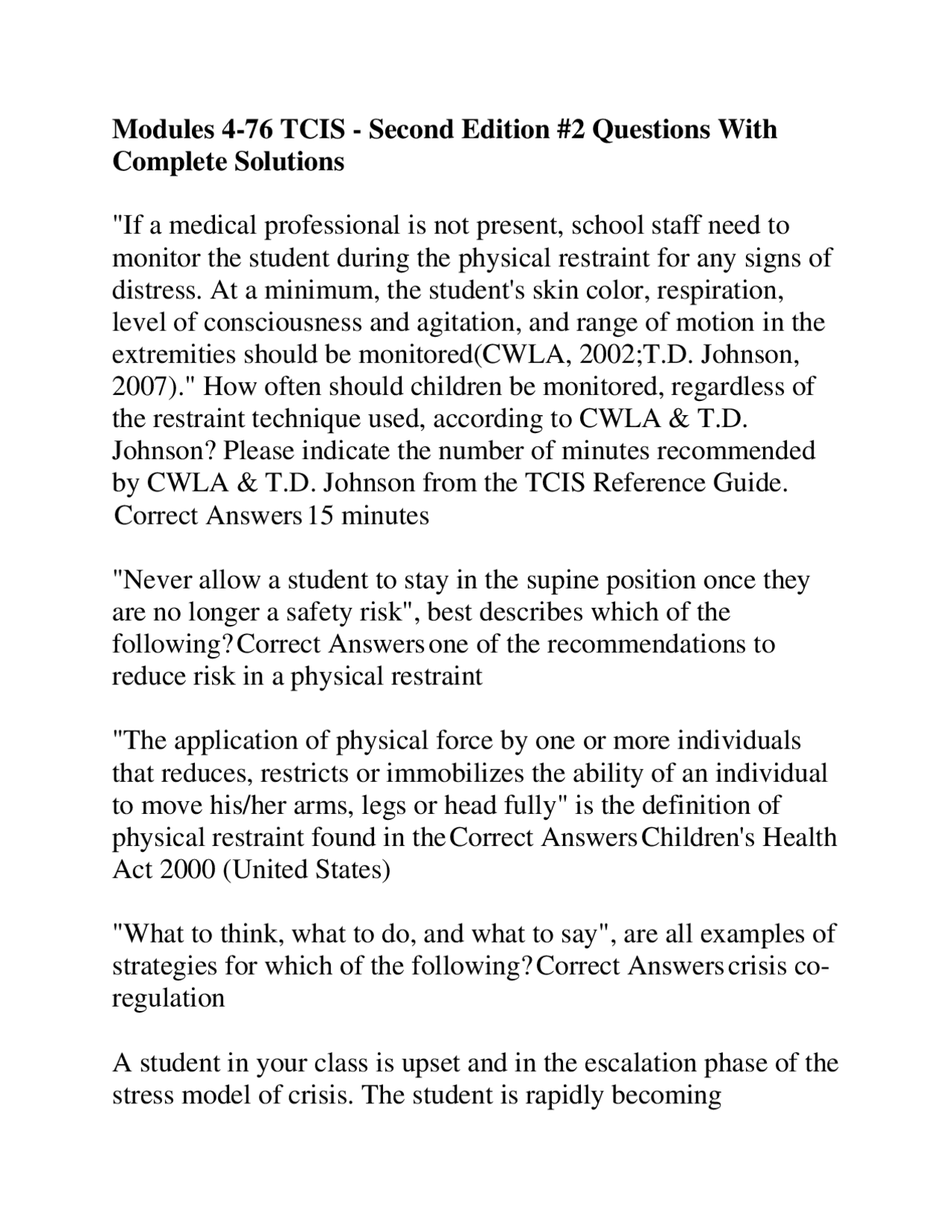 Modules 4-76 TCIS - Second Edition #2 Questions With Complete Solutions ...