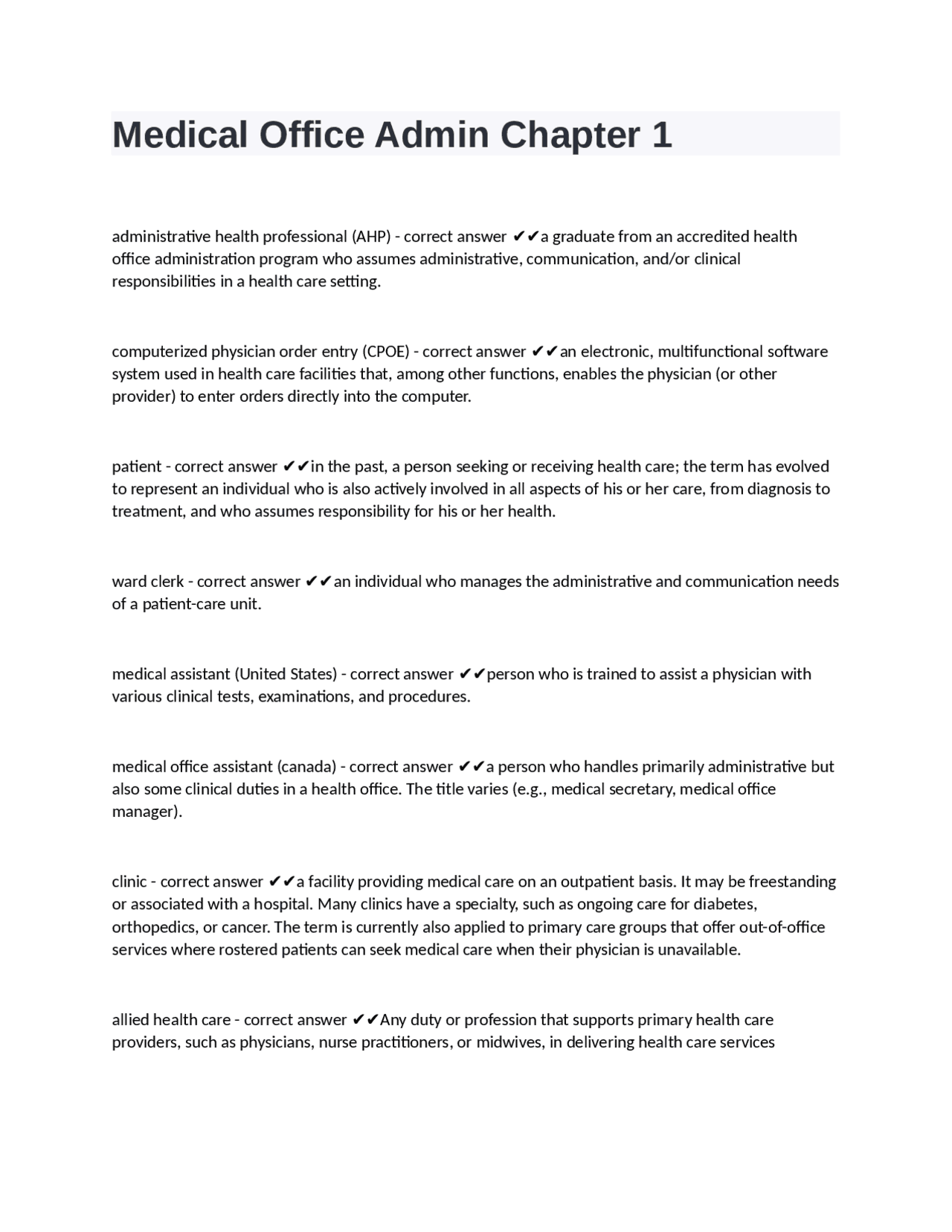 Medical Office Administration: Terminology and Concepts | Exams Nursing ...