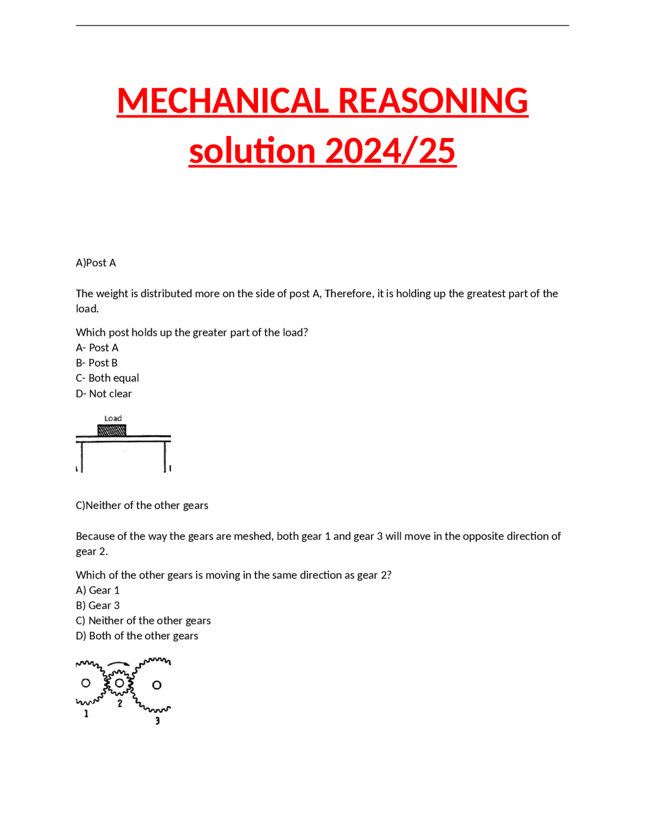 MECHANICAL REASONING solution 2024-25 | Exams Nursing | Docsity