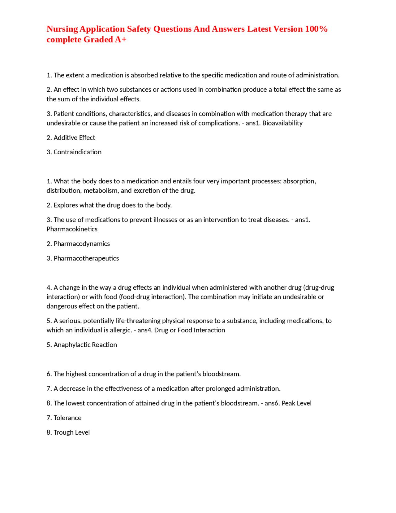 Nursing Application Safety Questions And Answers Latest Version 100% ...