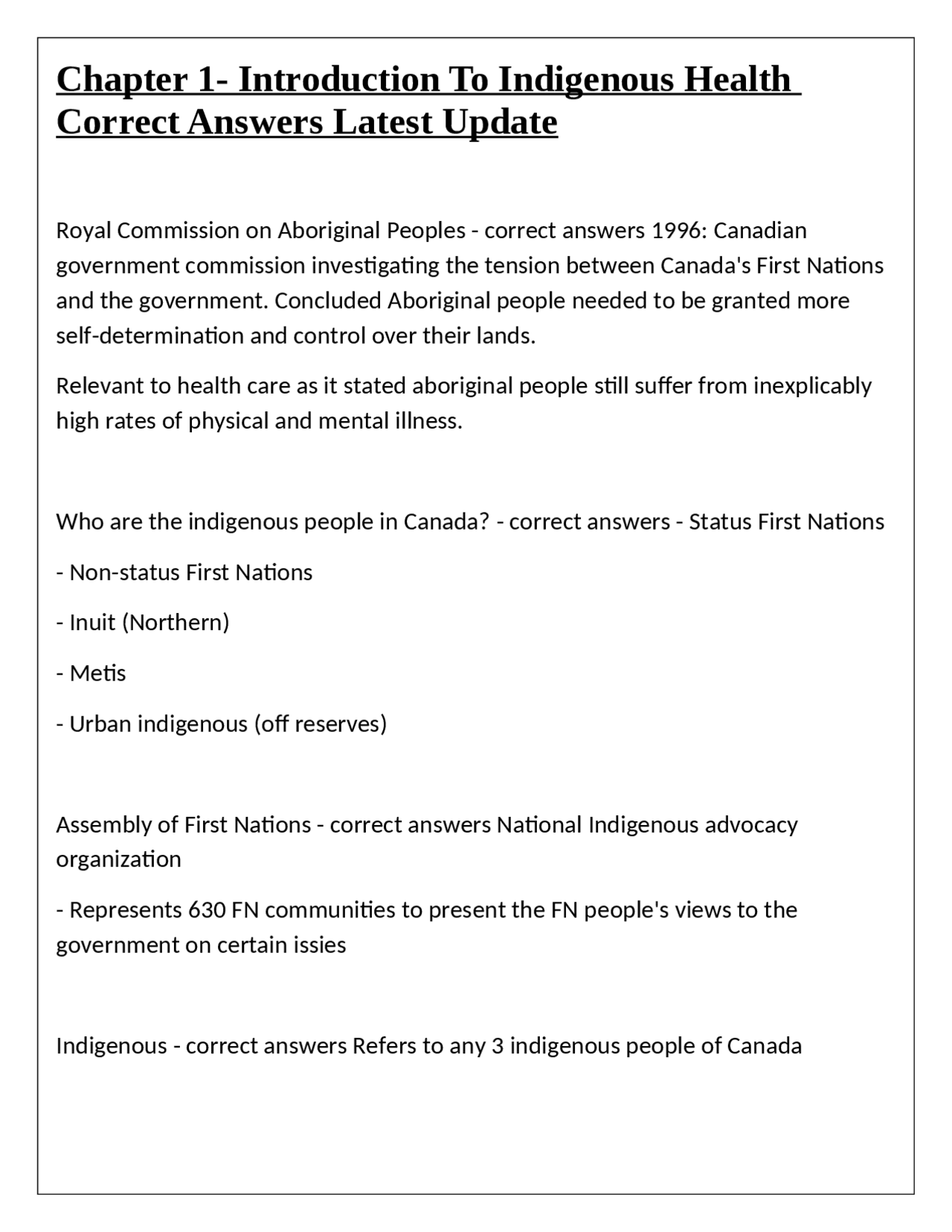 Chapter 1- Introduction To Indigenous Health Correct Answers Latest ...