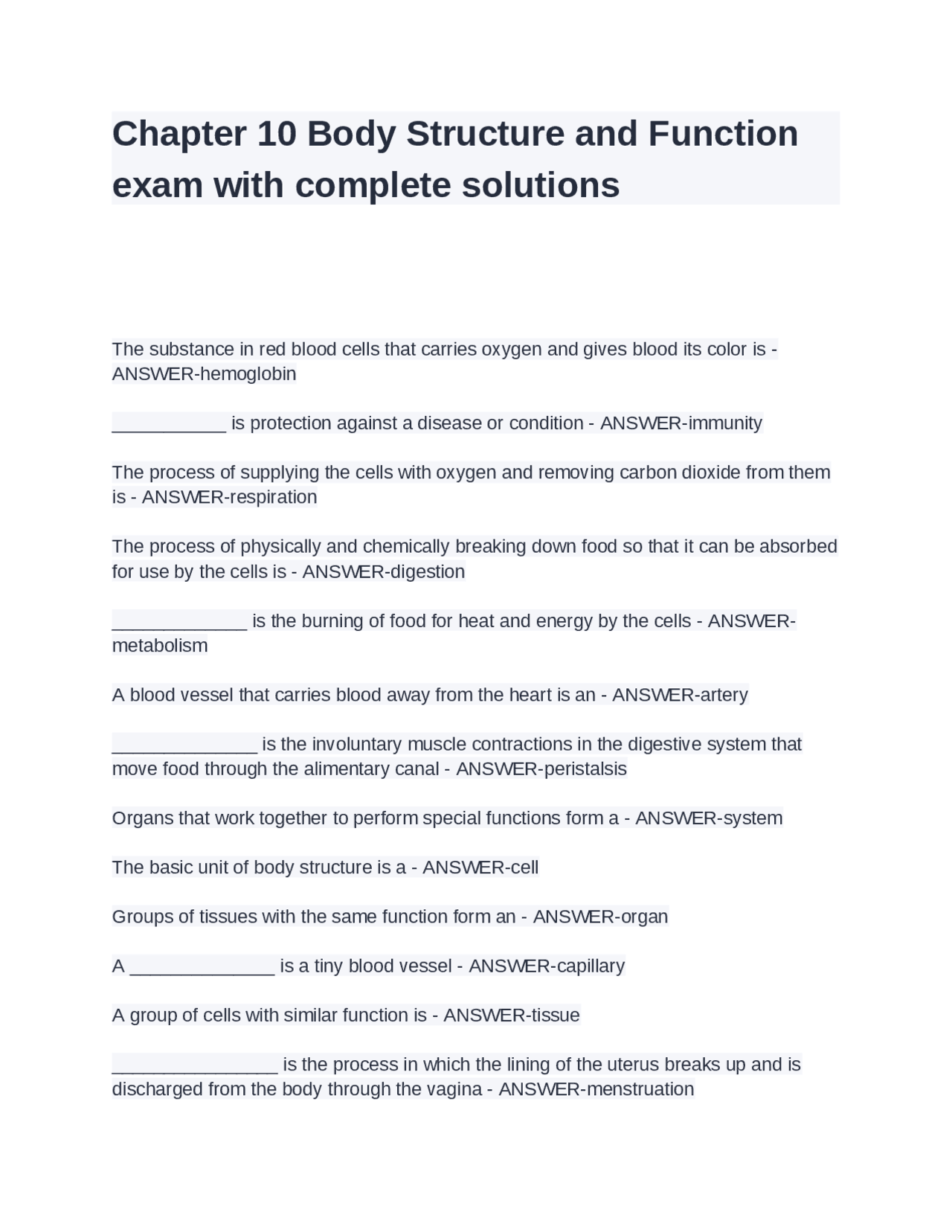 Body Structure and Function: Comprehensive Exam Review | Exams Molecular Structure | Docsity