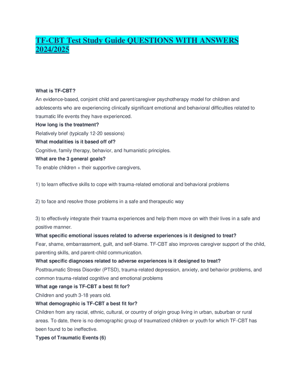 TF-CBT Test Study Guide QUESTIONS WITH ANSWERS 2024/2025 | Exams Health ...