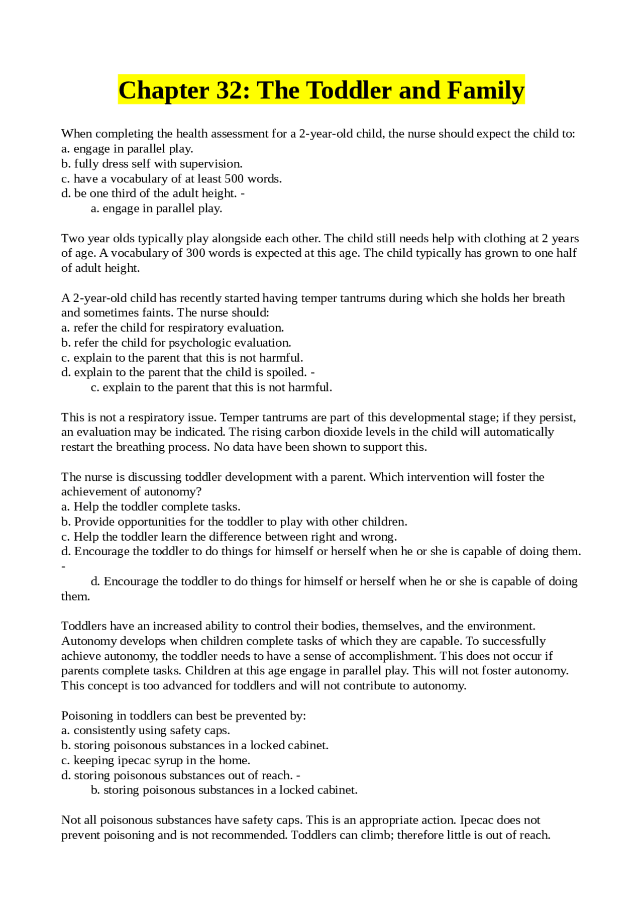 Toddler Development and Care | Exams Nursing | Docsity