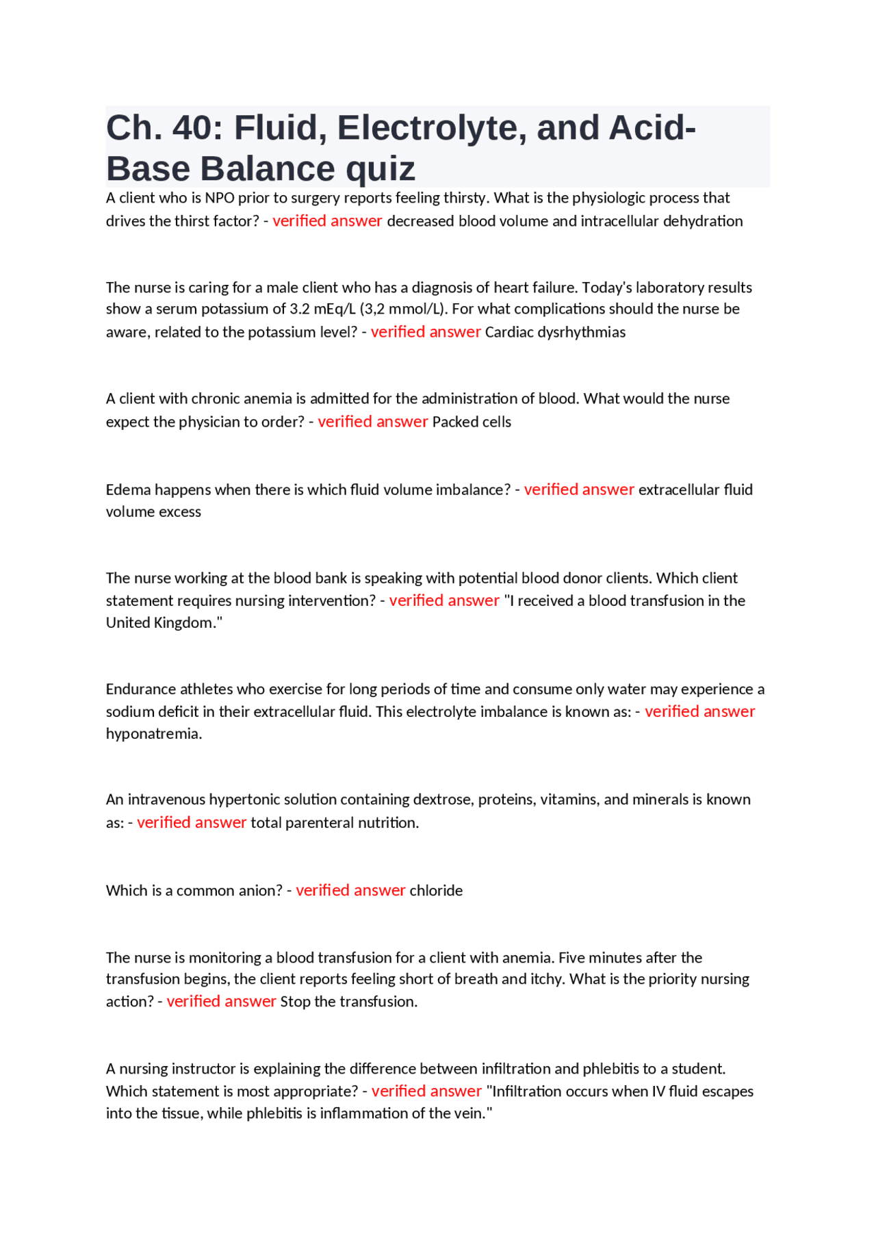 Nursing Fluid Electrolyte Balance