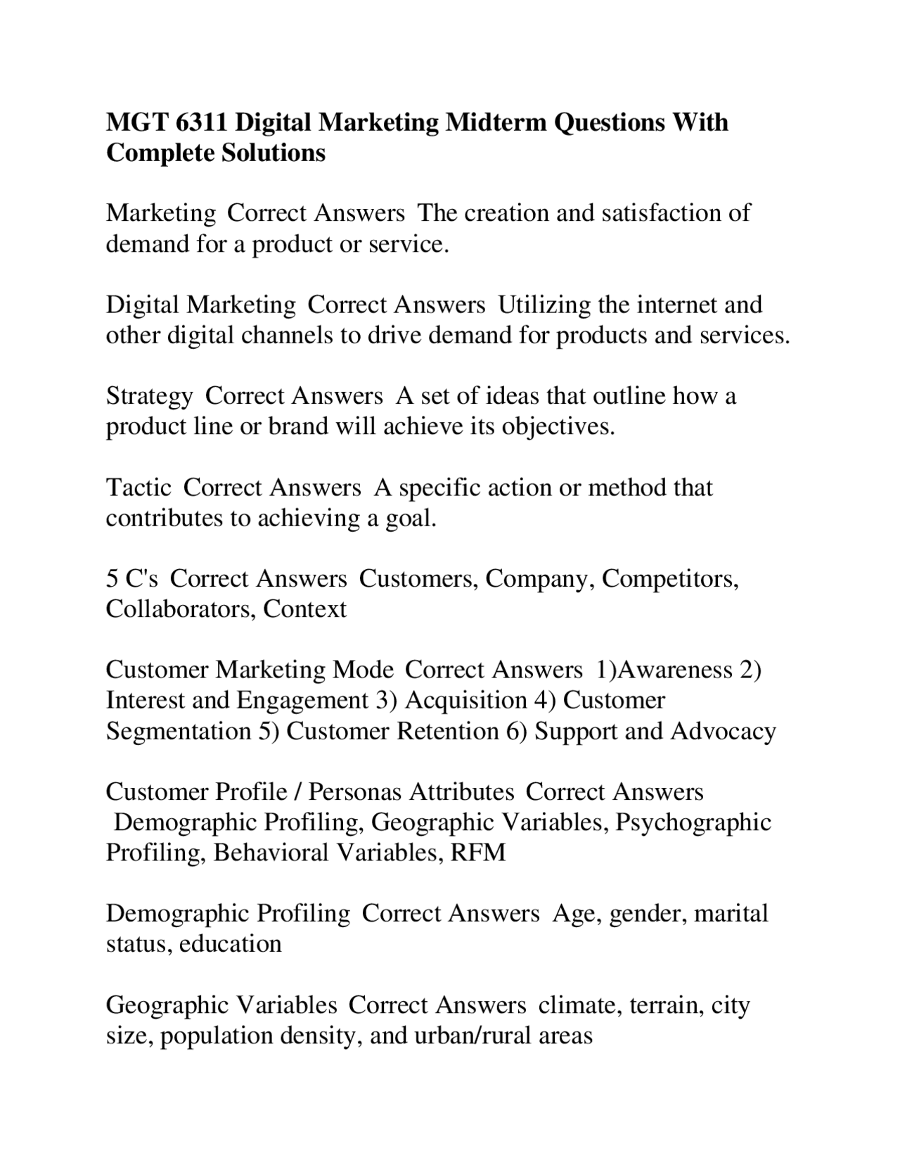 MGT 6311 Digital Marketing Midterm Questions With Complete Solutions ...